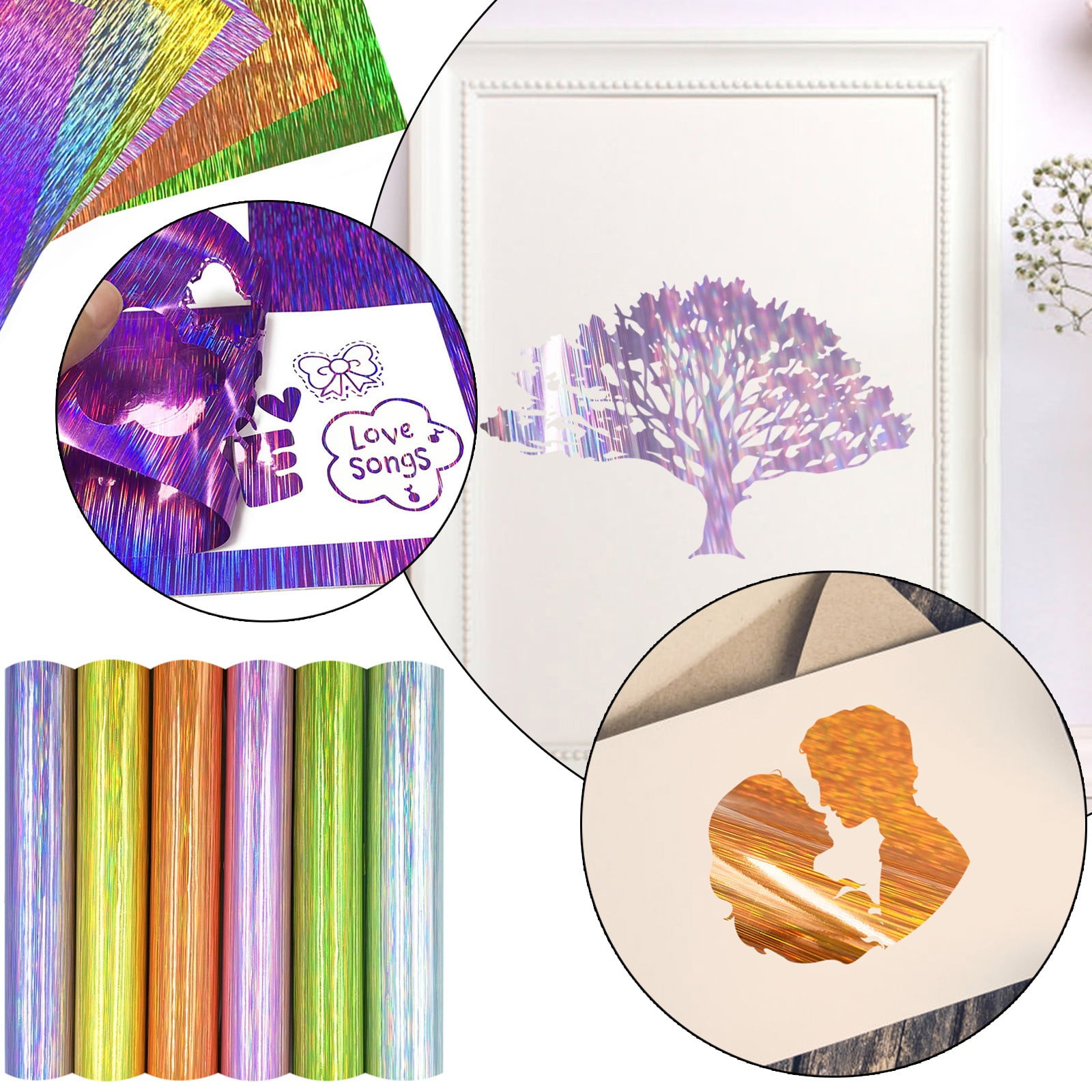 Mixed Color Holographic Self Adhesive Vinyl Sheets Permanent Craft ...