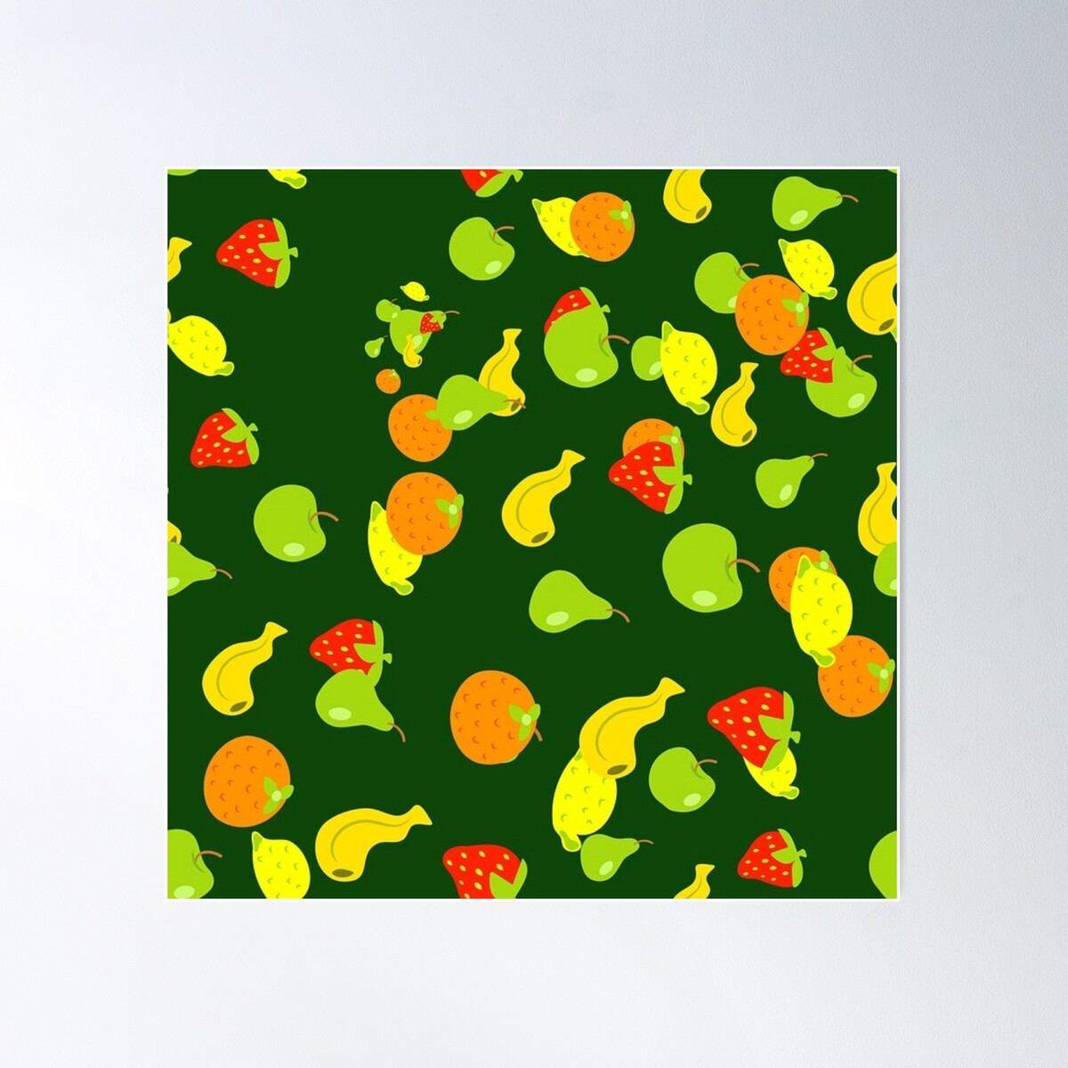 Mixed Colorful Juicy Fruits Seamless Pattern Over Green Poster Wall Art ...
