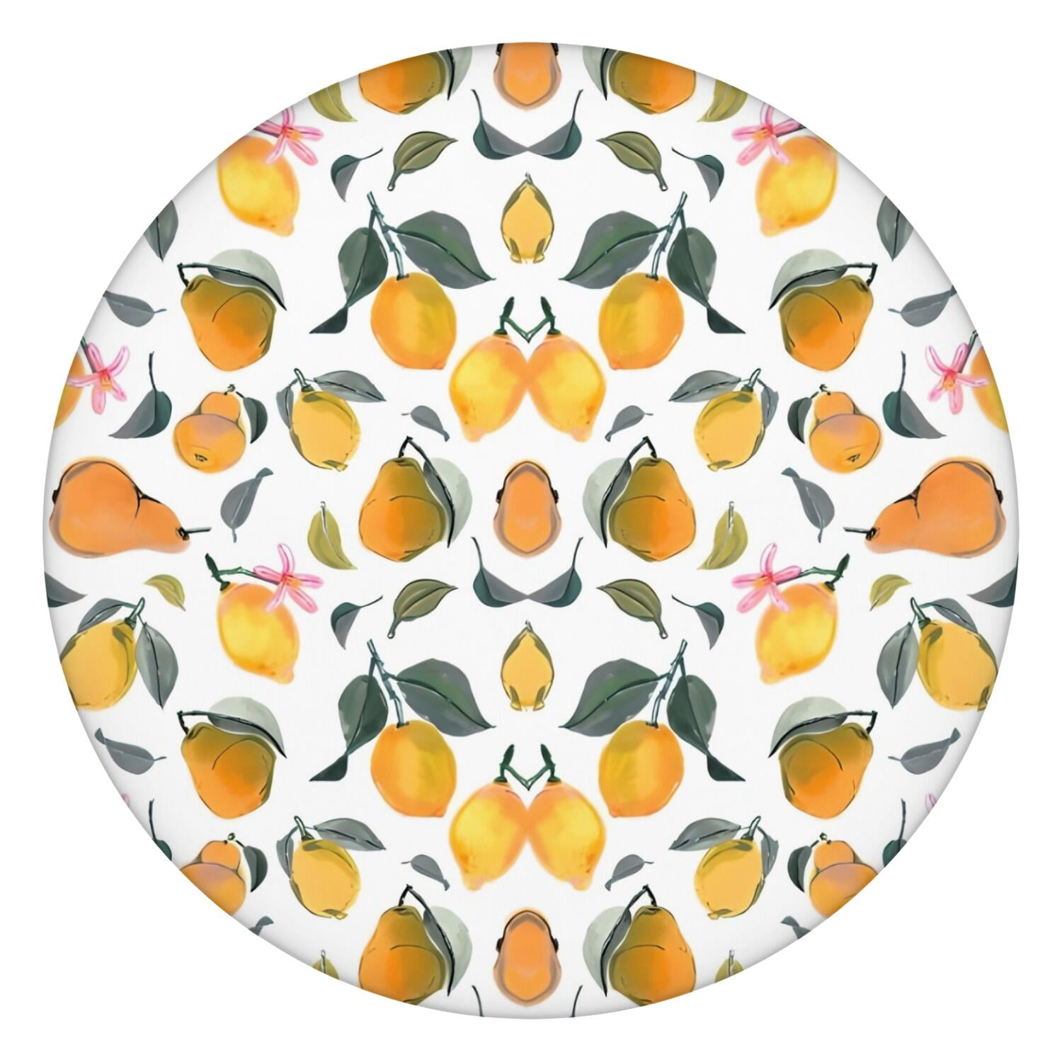 Mixed Fruits Leaves White Pattern Round Fitted Tablecloth with Elastic ...