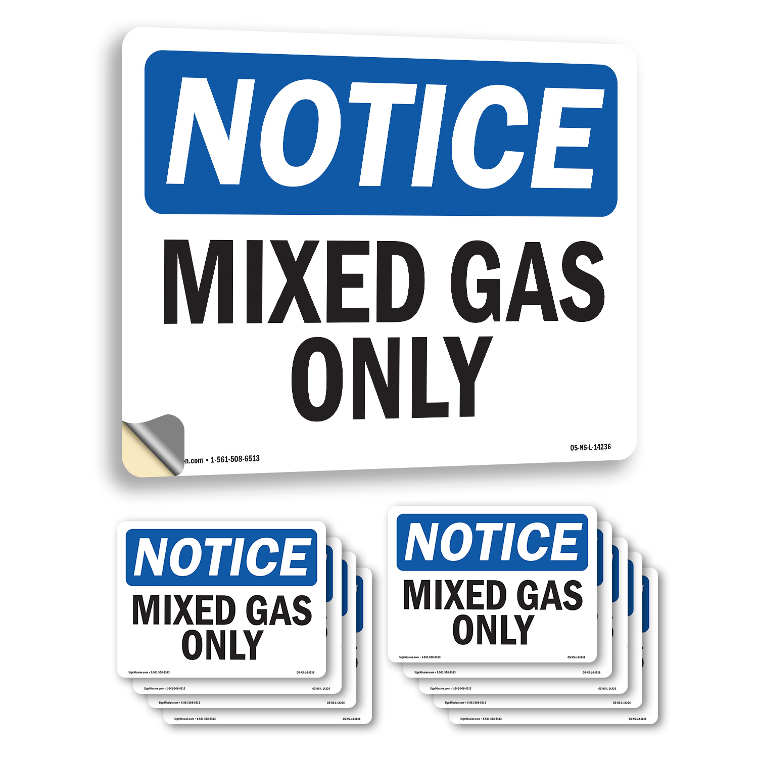 Mixed Gas Only OSHA Notice Vinyl Decal Label 5 Inch x 3.5 Inch - 10 ...