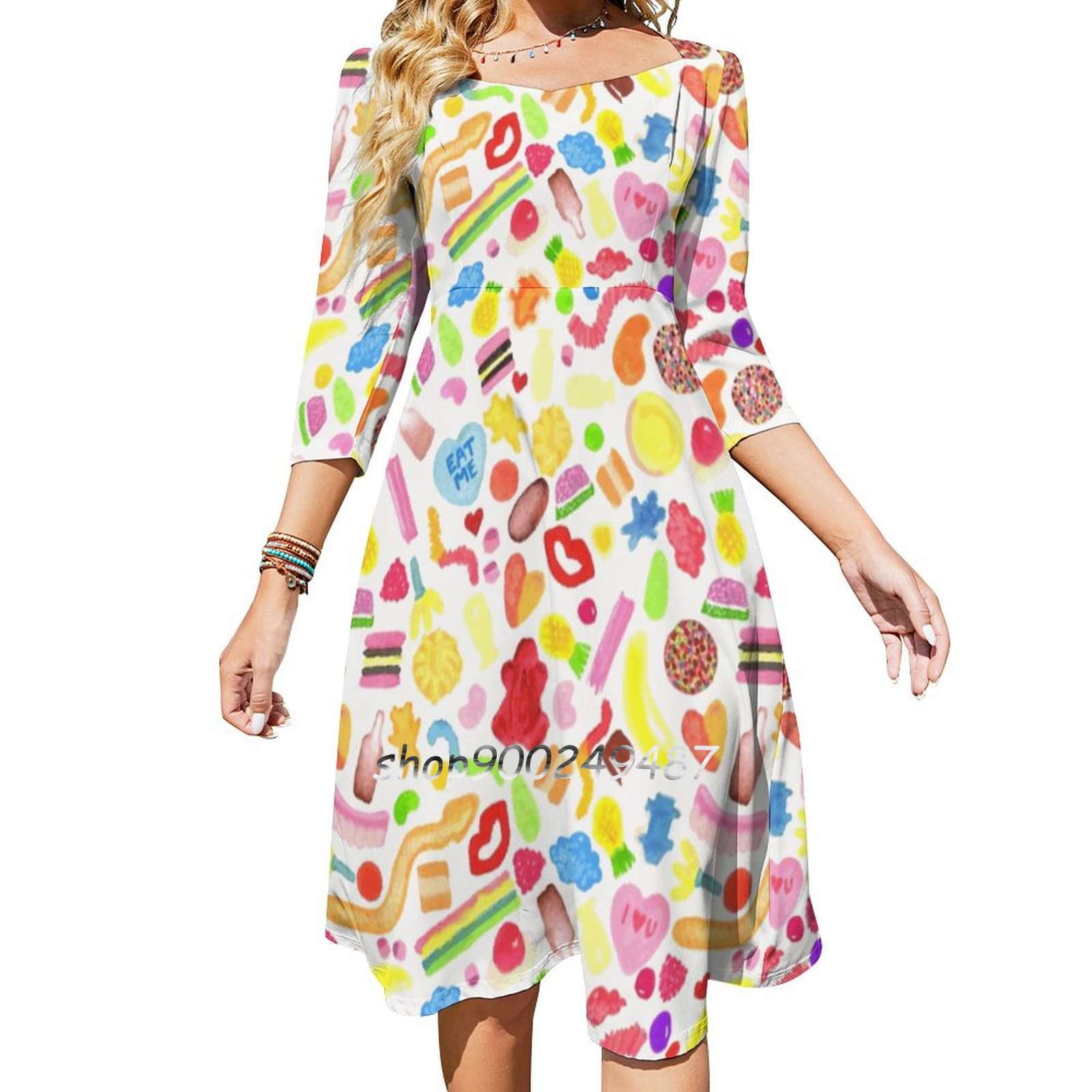 Mixed Lollies Sweet Elegant Dress Women Korean Kawaii Square Collar ...