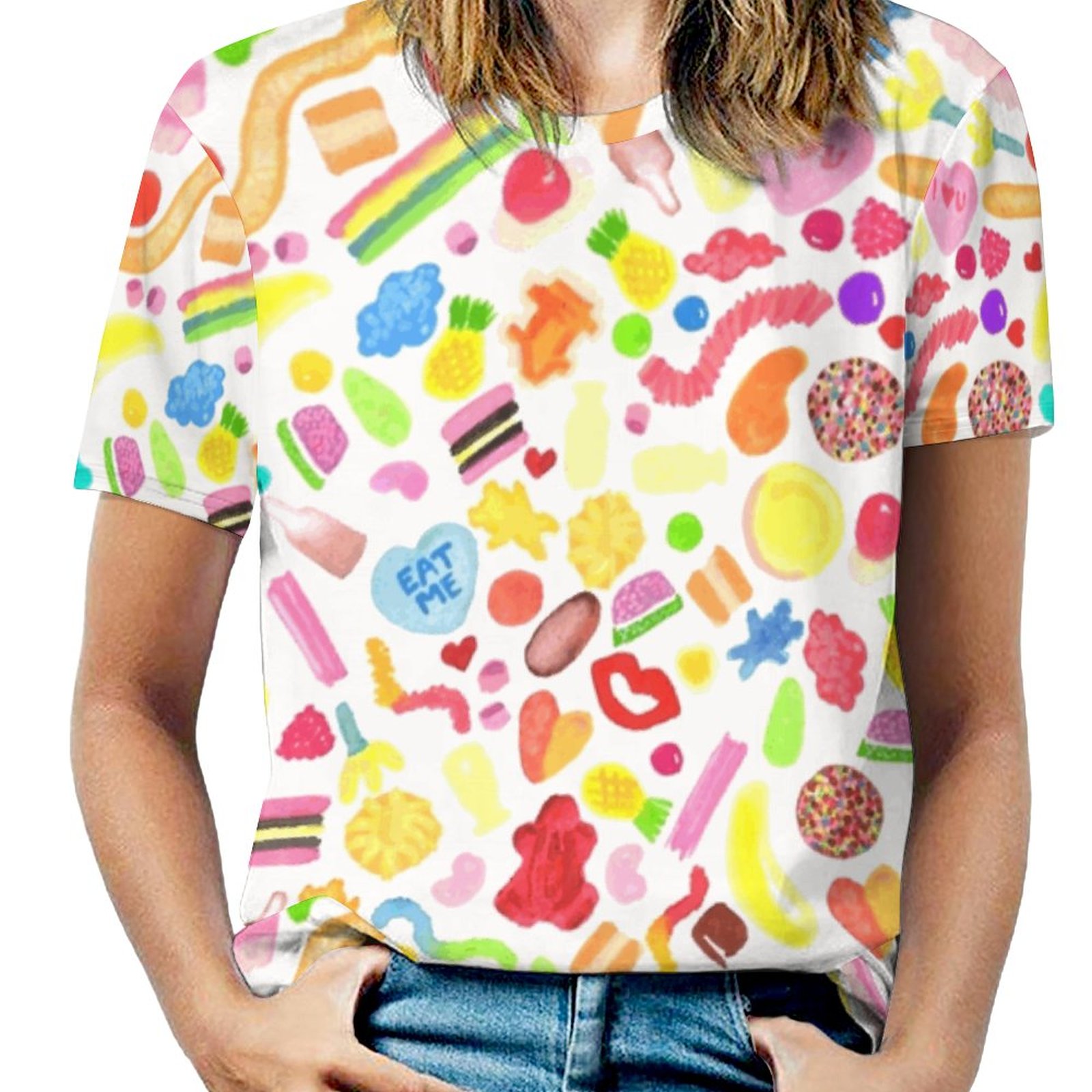 Mixed Lollies Women Zipper Sexy Printed Vintage T Shirts Tops Full ...