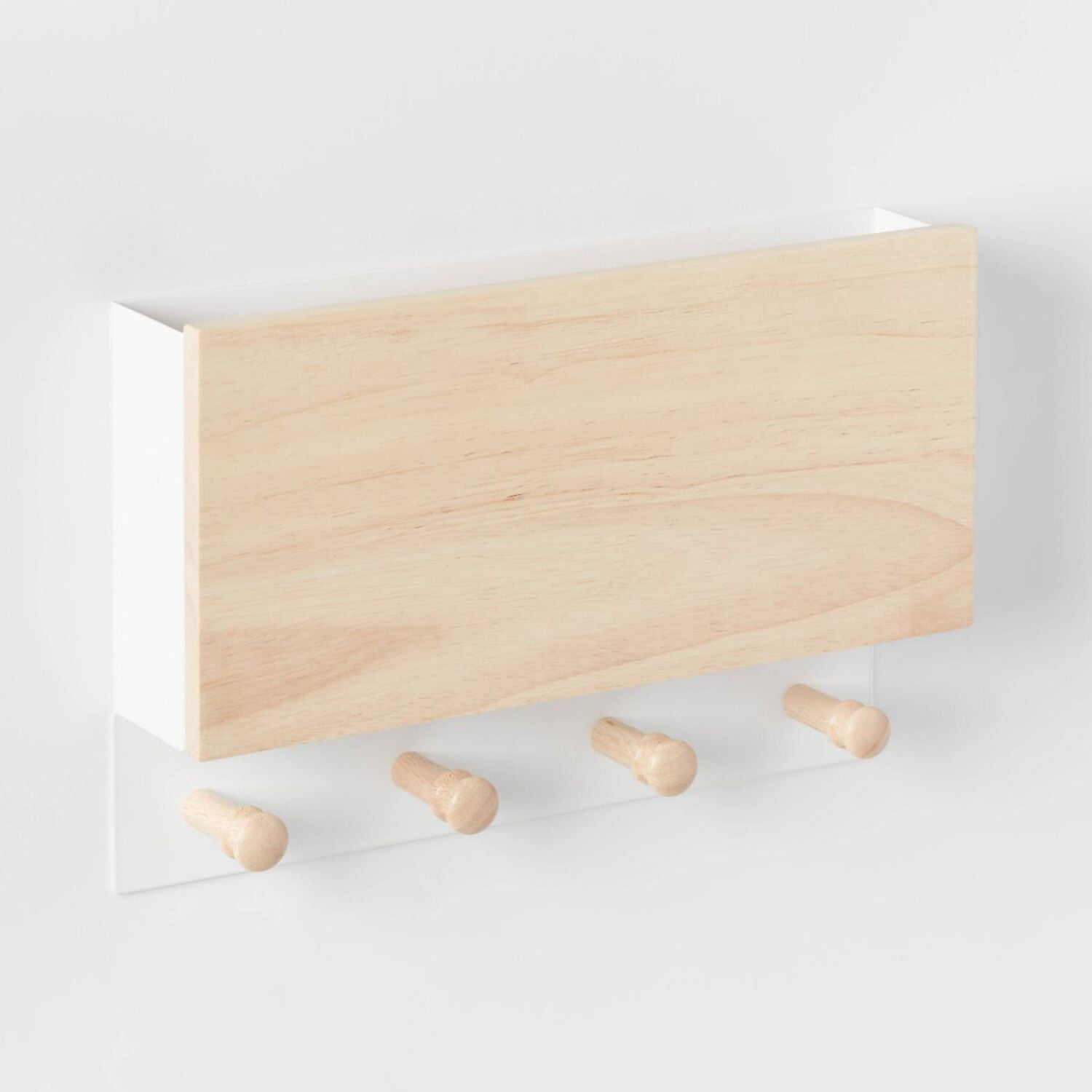 Mixed Material Mail Holder Matte White Hooks on Light Wood - Brightroom ...