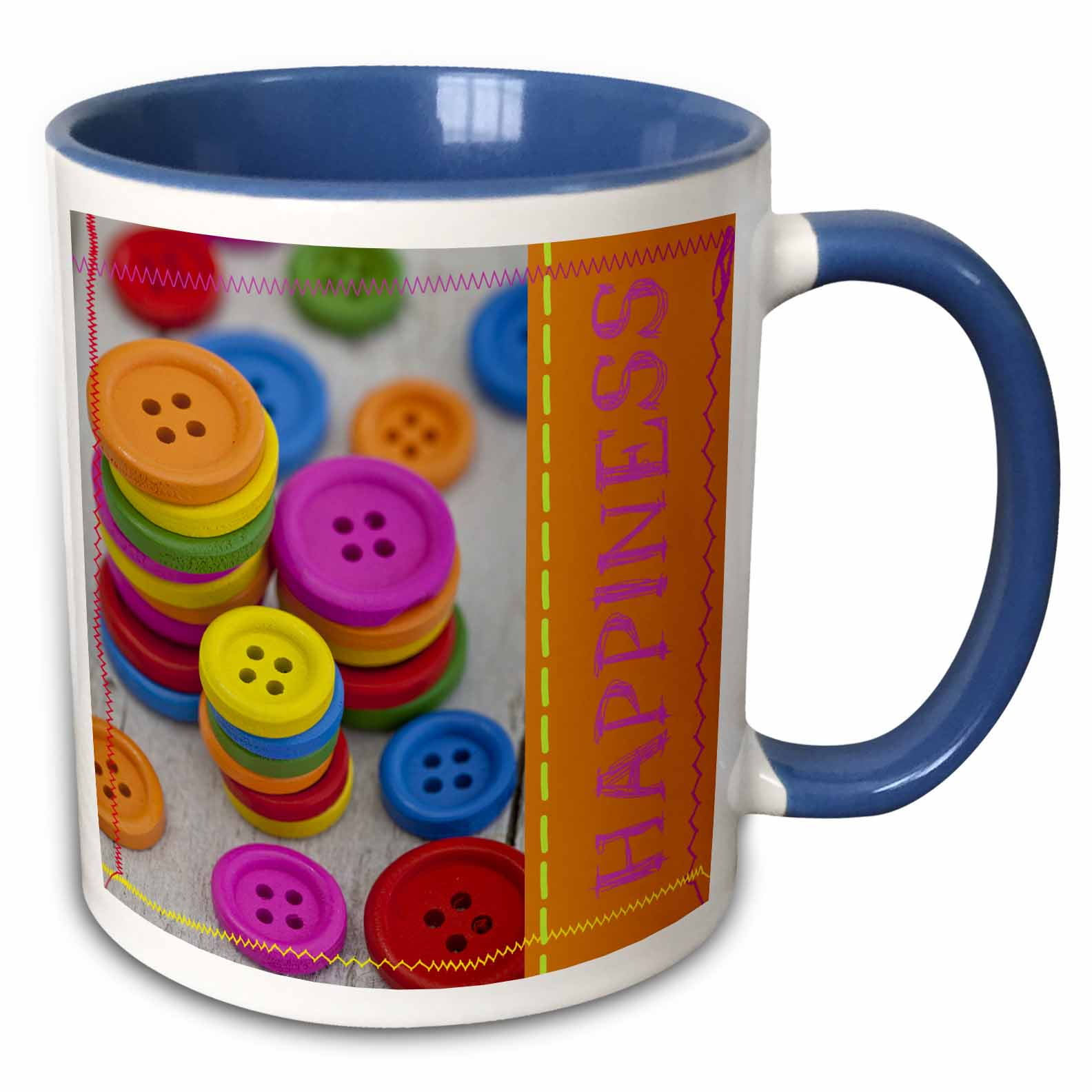 3drose, Mixed Media Art with Colorful Button and Word Happiness, 11oz ...