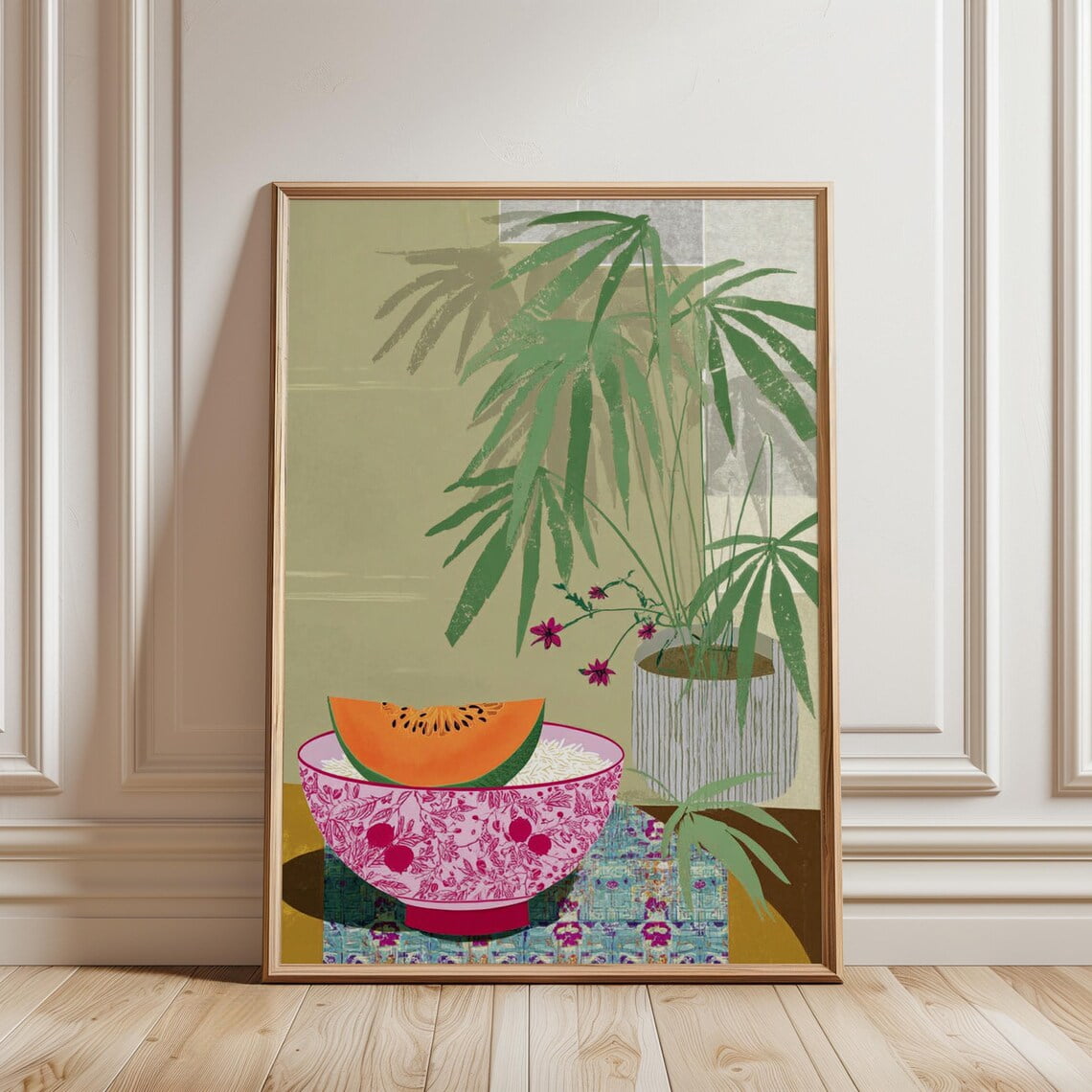 Mixed Media Melon Bowl Still Life Modern Kitchen Food Wall Art Print ...