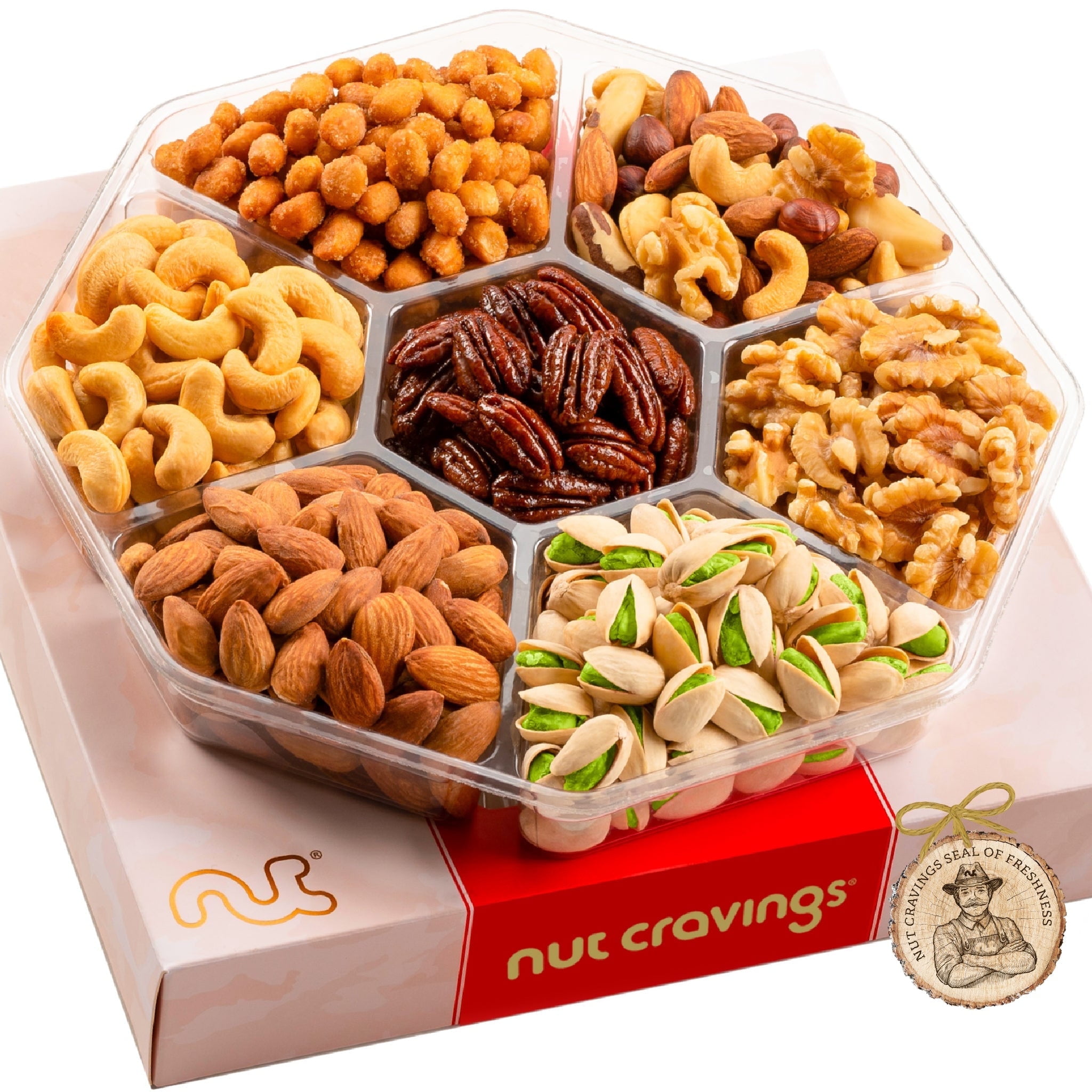 Nut Cravings Mixed Nuts Gift Basket, Red Box, 7 Assortments, 1 LB ...