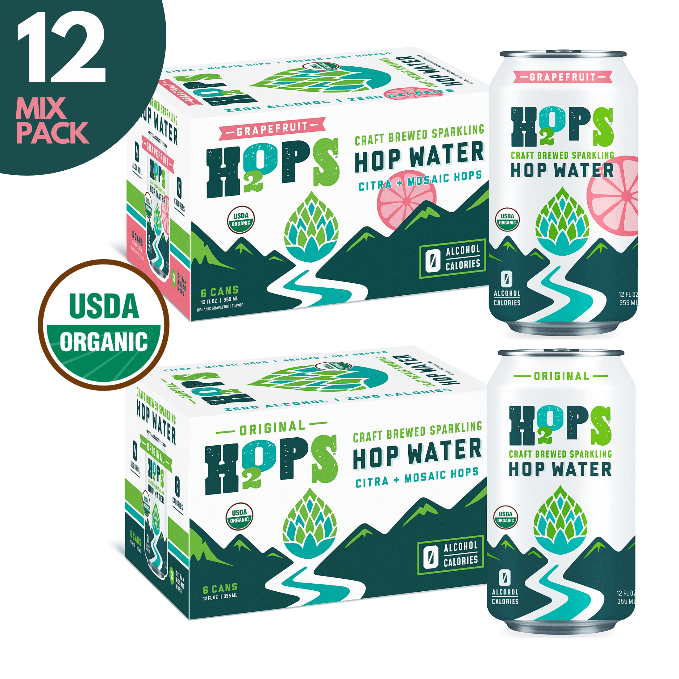 Mixed Pack Organic Hop Water 12 pack 12oz cans (Zero Alcohol - Zero ...