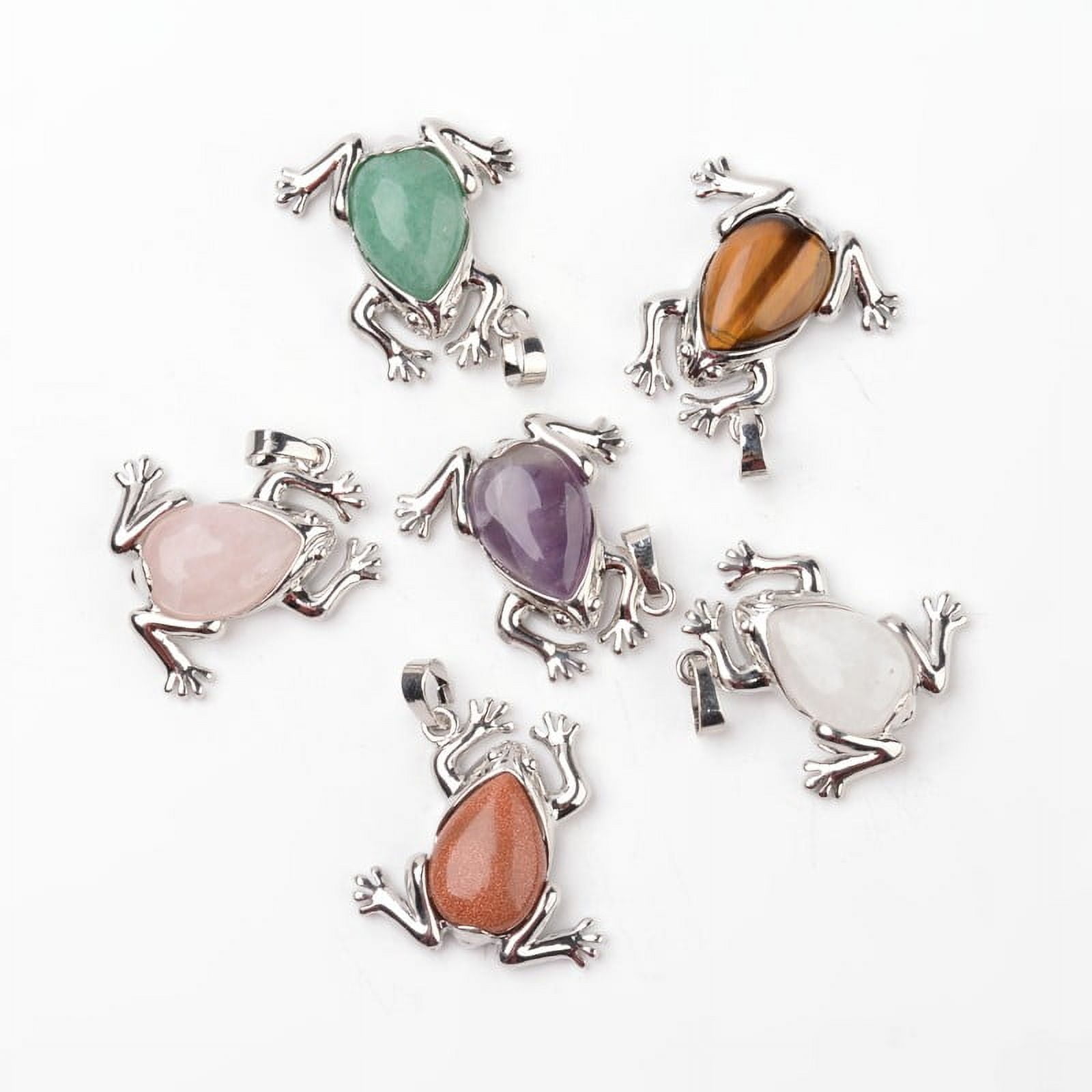 Mixed Stone Frog Natural & Mixed Stone Pendants with Brass Findings ...