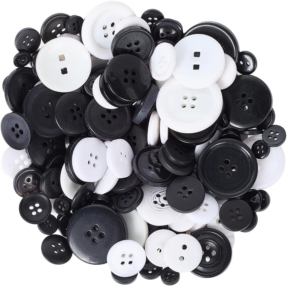 Mixed Style Black White Resin Button Flat Round Multiple Shape 2 and 4 ...