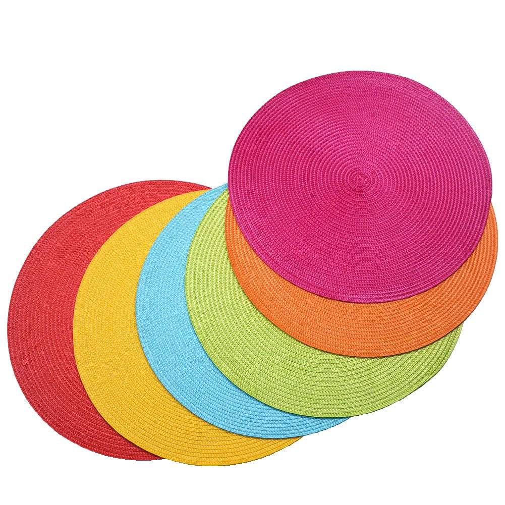 Mixed colors Round Woven Plastic Placemats 38cm Colourful Dining Table ...