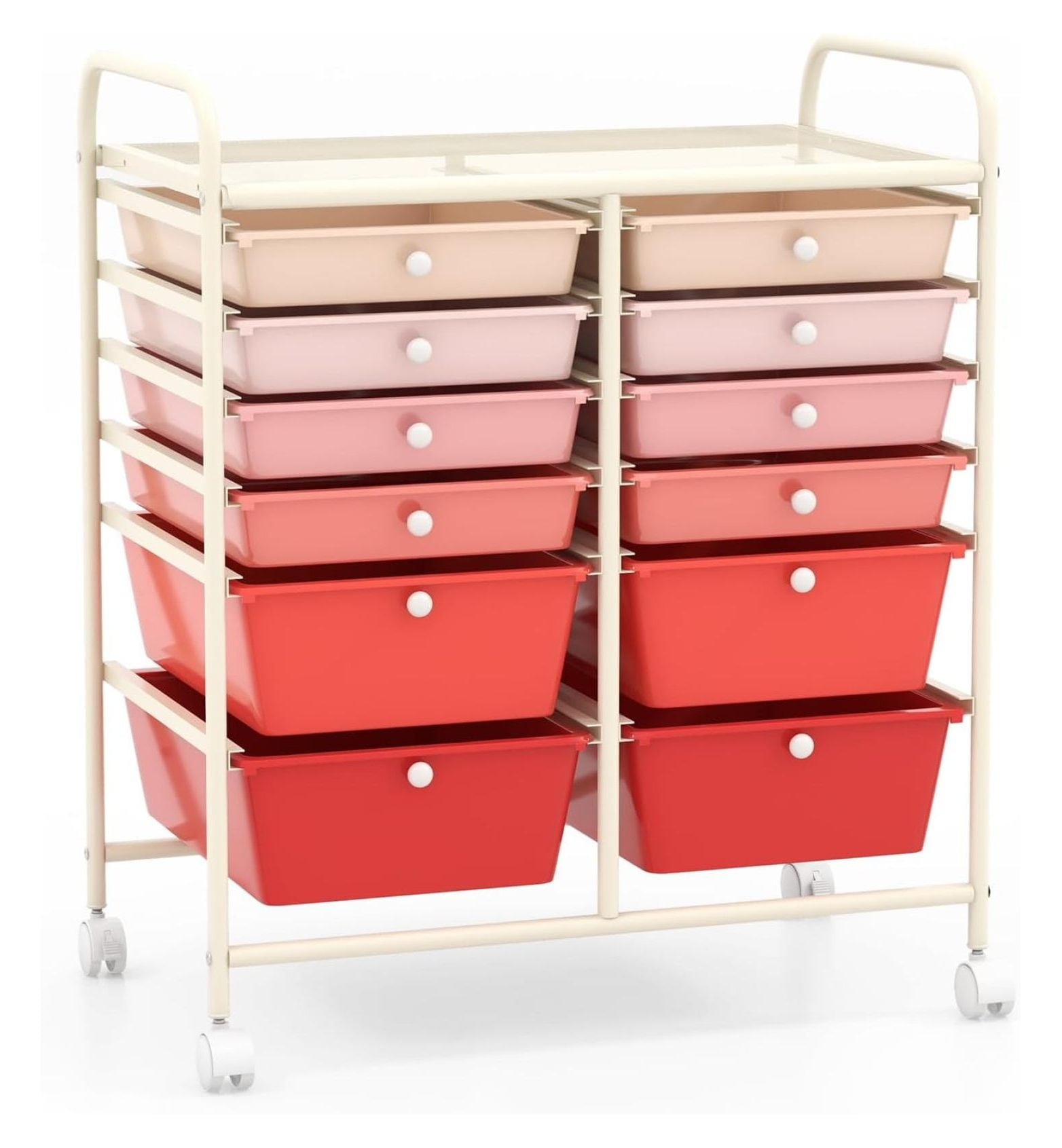 Mixed-pink 12-Drawer Rolling Storage Cart with Removable Drawers, Metal ...