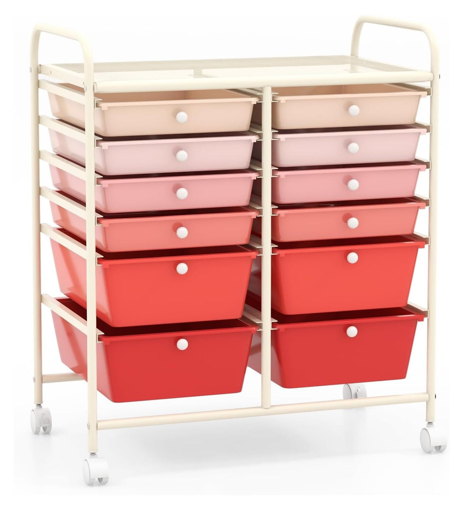Mixed-pink 12-Drawer Rolling Storage Cart with Removable Drawers, Metal ...
