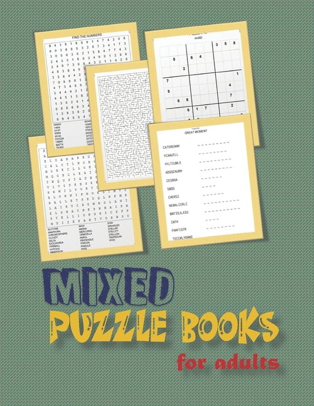 Mixed puzzle books for adults: word search, sudoku hard, Number searches, scramble, and mazes 8 ...