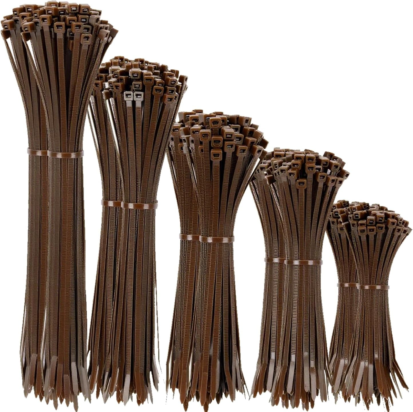 Mixed sizes 1500-pack brown zip ties, 4+6+8+10+12 inches, self-locking ...