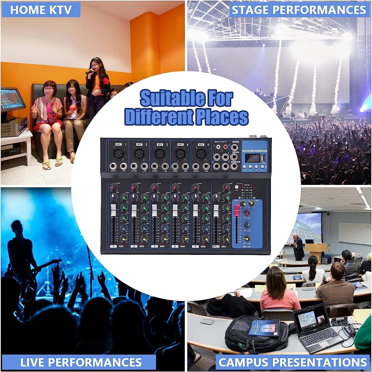 Mixer 7 Channels Studio Audio Mixer DJ Live Sound Mixing Console ...