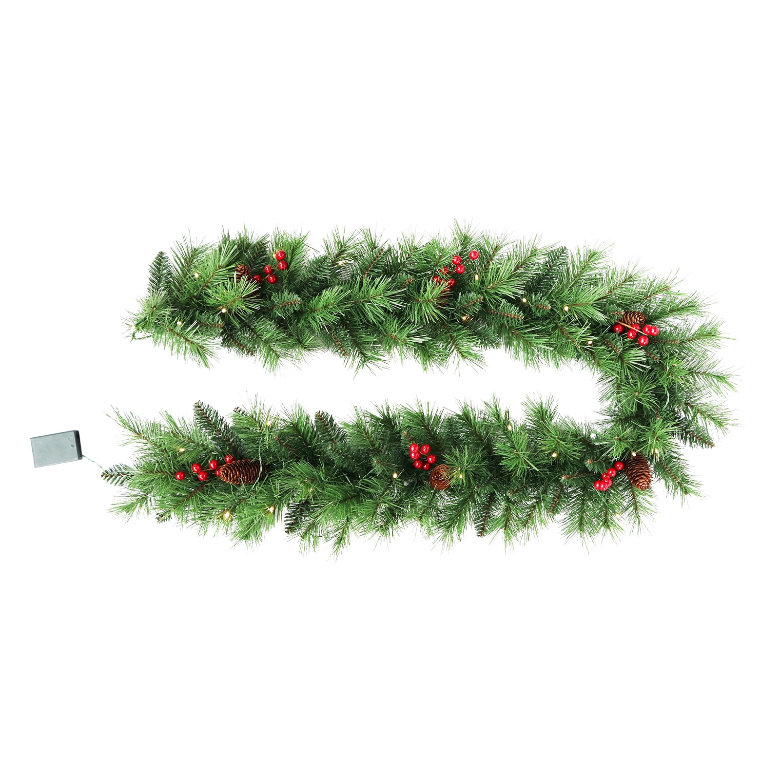 Mixfeer 6ft Christmas Garland with LED Light, Pine Cones & Berry ...