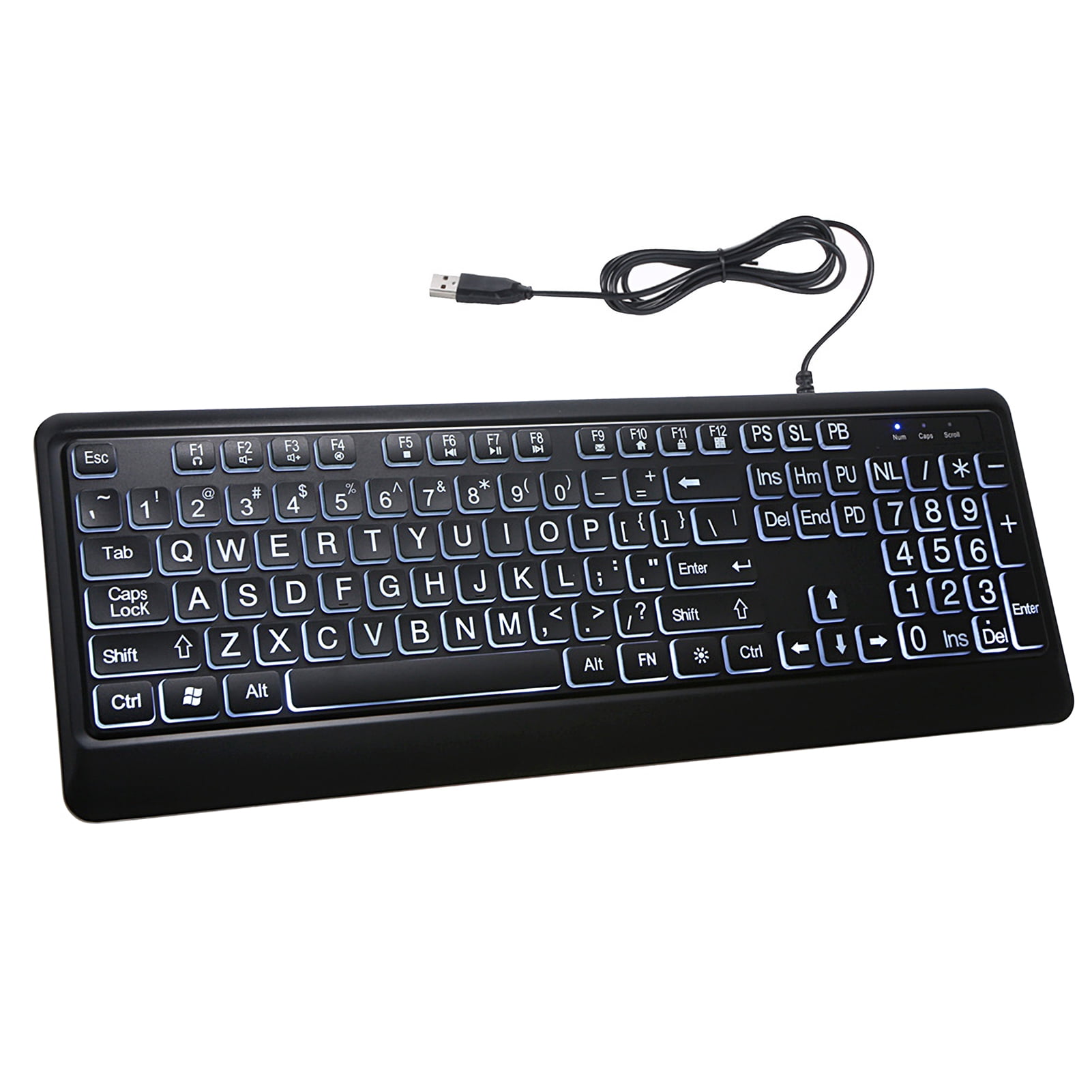 "Mixfeer Large Print Backlit Wired Keyboard, USB Interface, Ergonomic ...