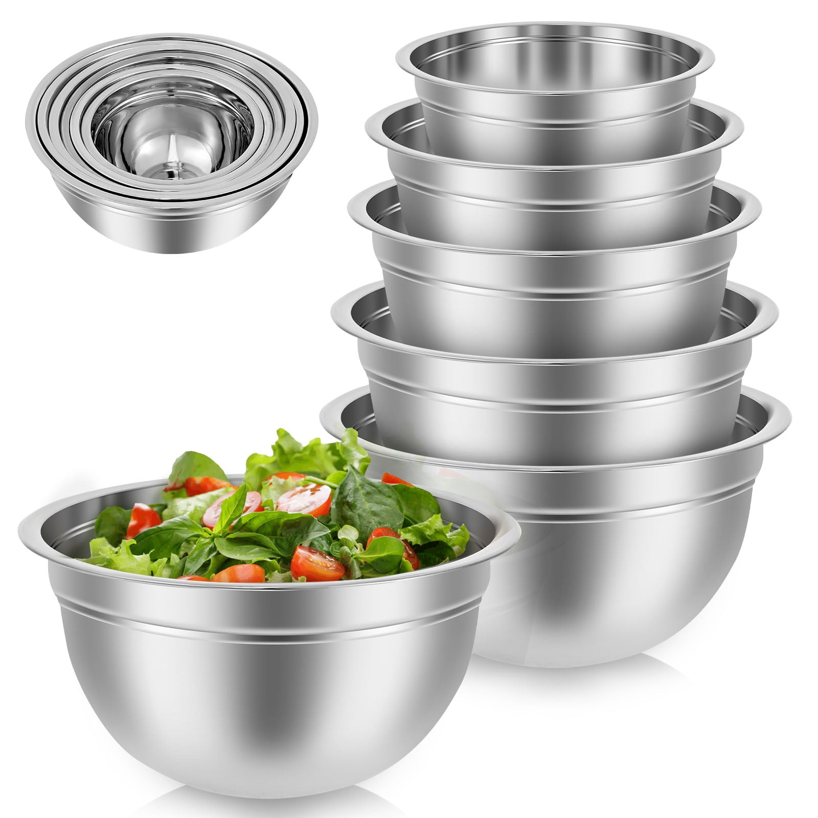 Mixing Bowl Set 6 Stainless Steel Mixing Bowl Sturdy and Rustproof ...
