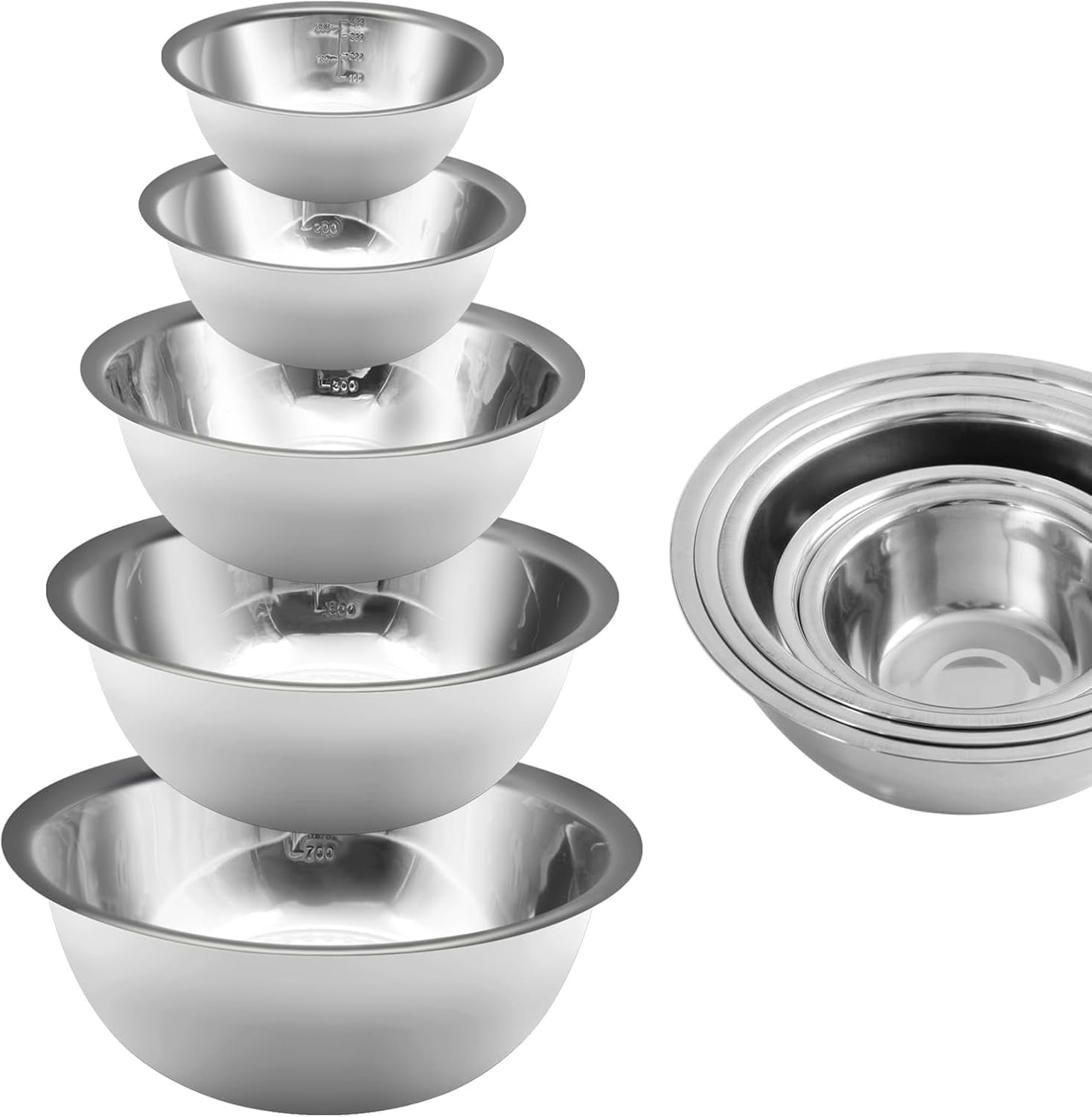 Mixing Bowl Set of 5, Stainless Steel Mixing Bowls, Nesting Whisking ...