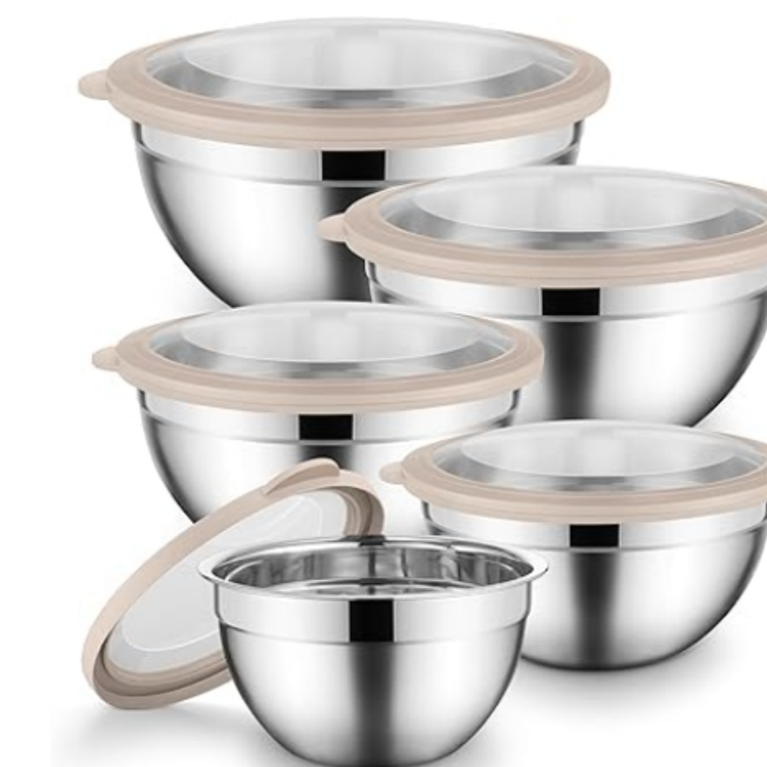Mixing Bowl Set of 5 for Kitchen Stainless Steel Metal Nesting Mixing ...