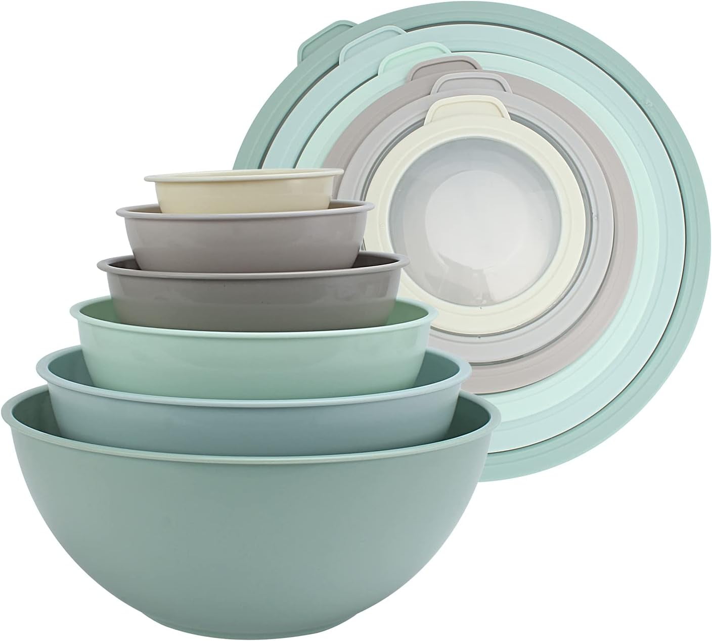Mixing Bowl with TPR Lid -12 piece plastic nested bowl set including 6 ...