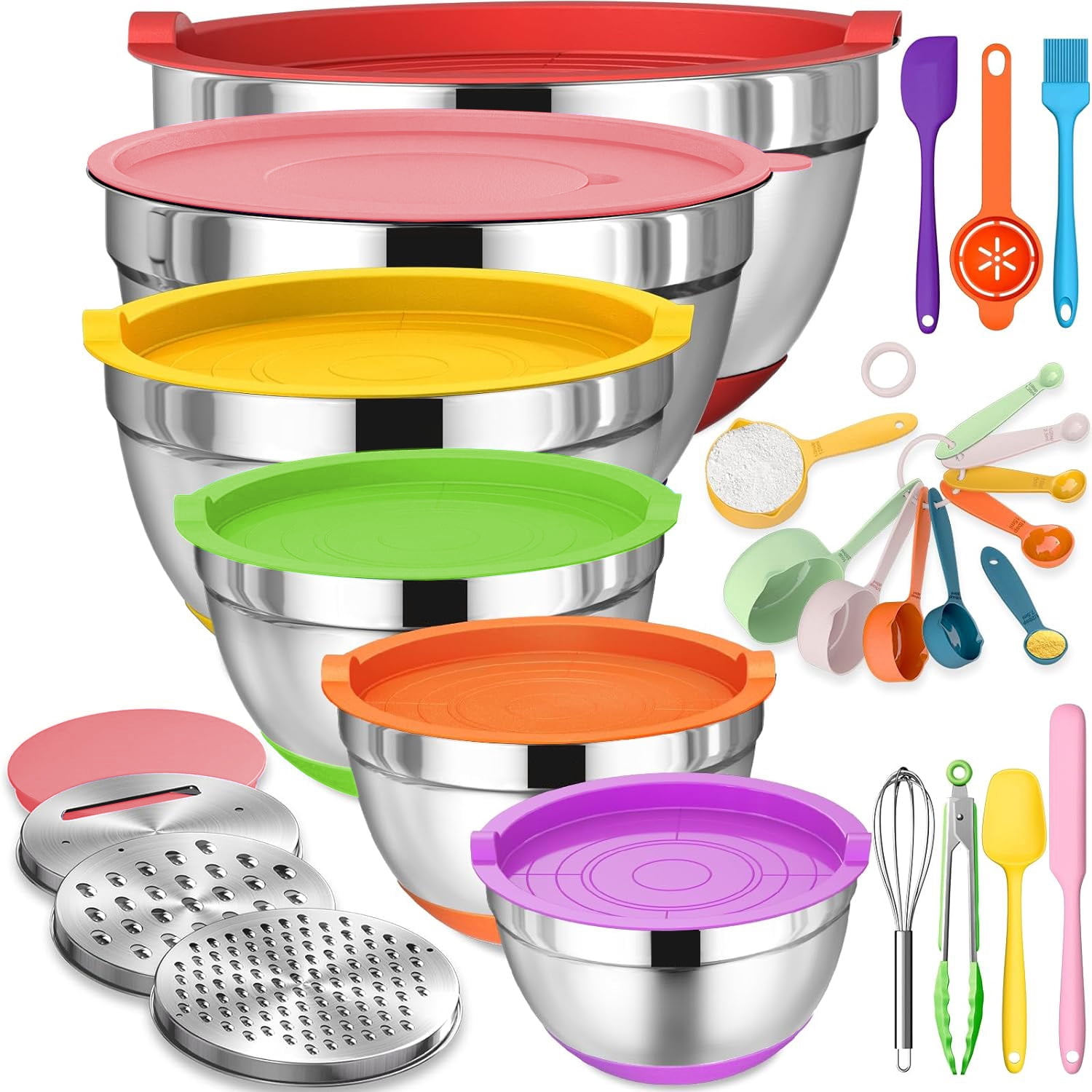 AOKIWO Mixing Bowls Set 26pcs Stainless Steel with Airtight Lids, 6 ...