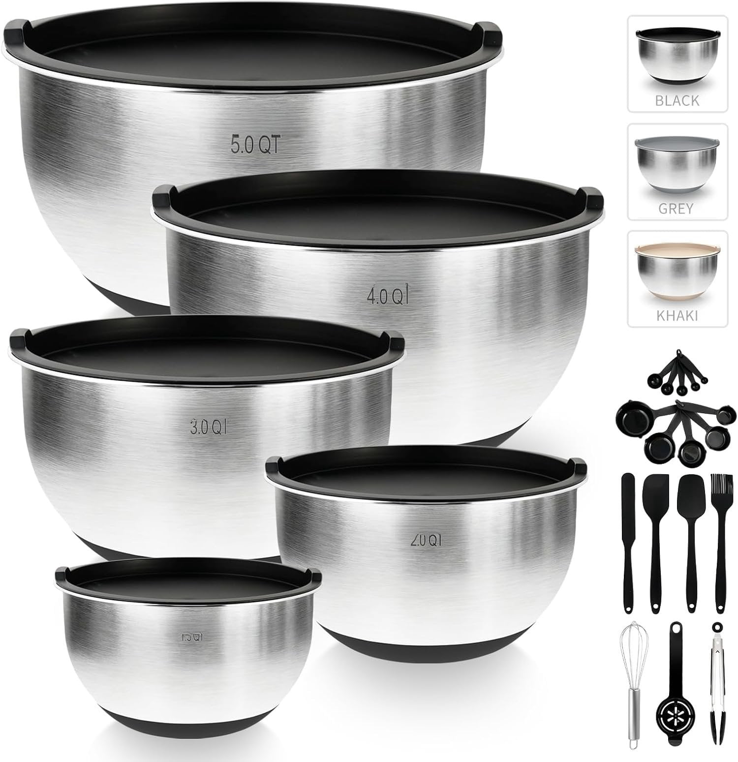 Mixing Bowls with Airtight Set, 22 count Thicker Stainless Mixing Bowl ...