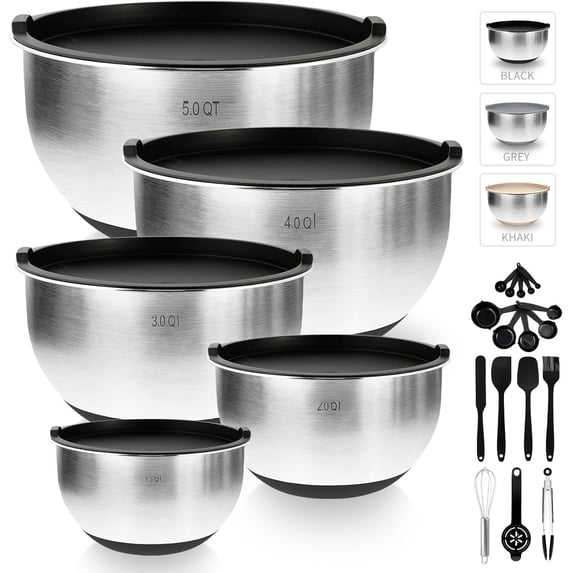 Mixing Bowls with Airtight Set, 22 count Thicker Stainless Mixing Bowl ...