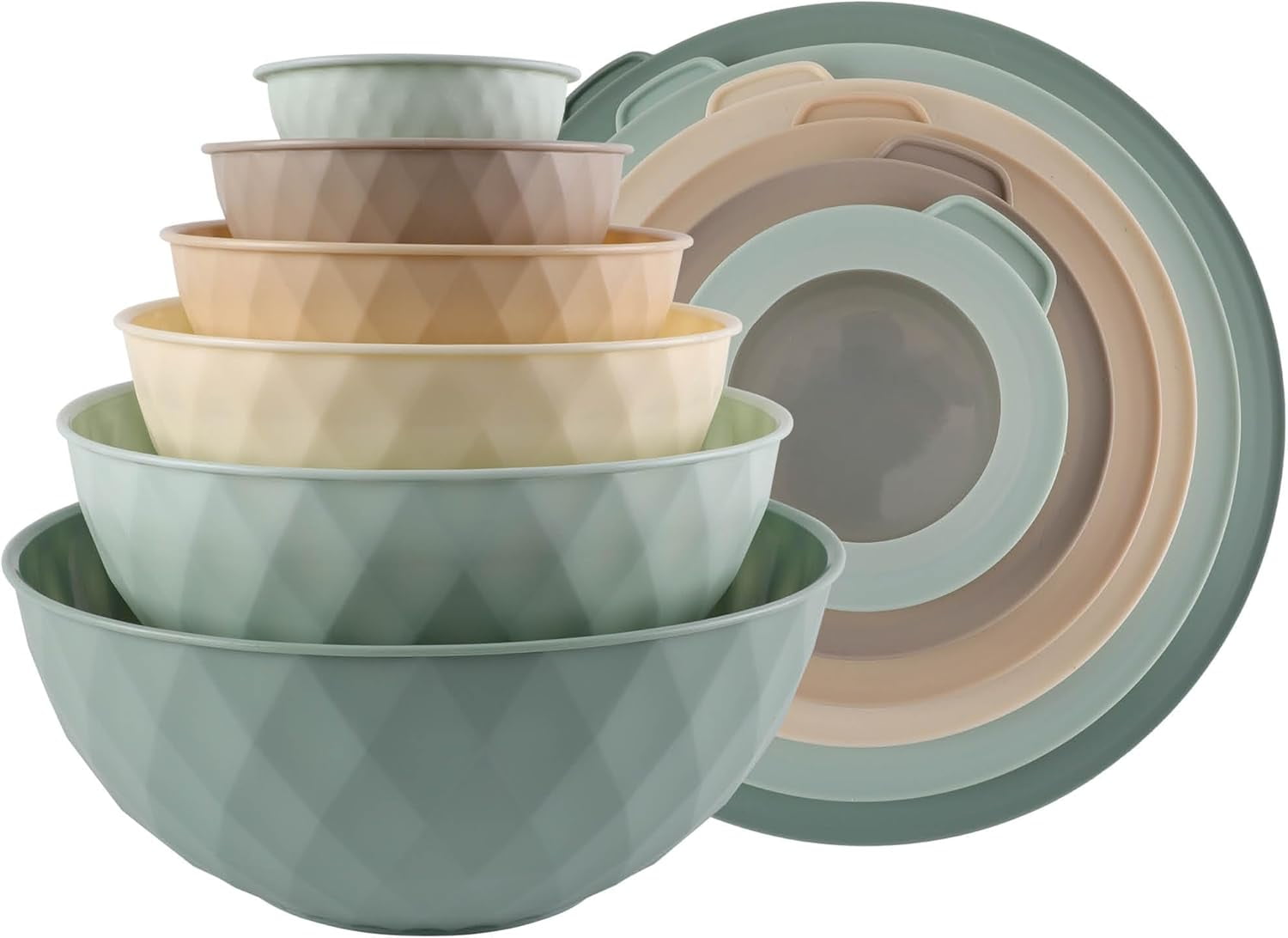 Mixing Bowls with Lids - 12 Piece Plastic Nesting Bowls Set includes 6 ...