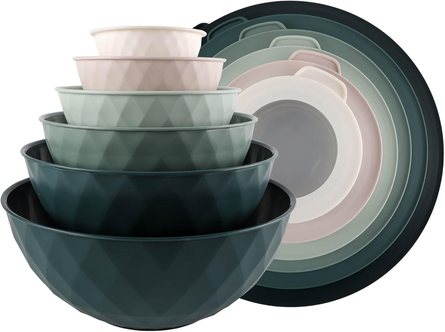 Mixing Bowls with Lids - 12 Piece Plastic Nesting Bowls Set includes 6 ...