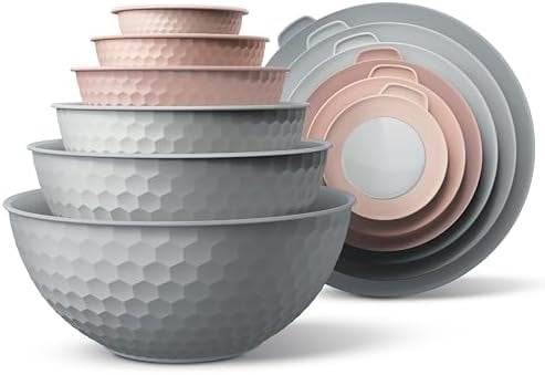 Mixing Bowls with Lids - 12 Piece Plastic Nesting Bowls Set includes 6 ...