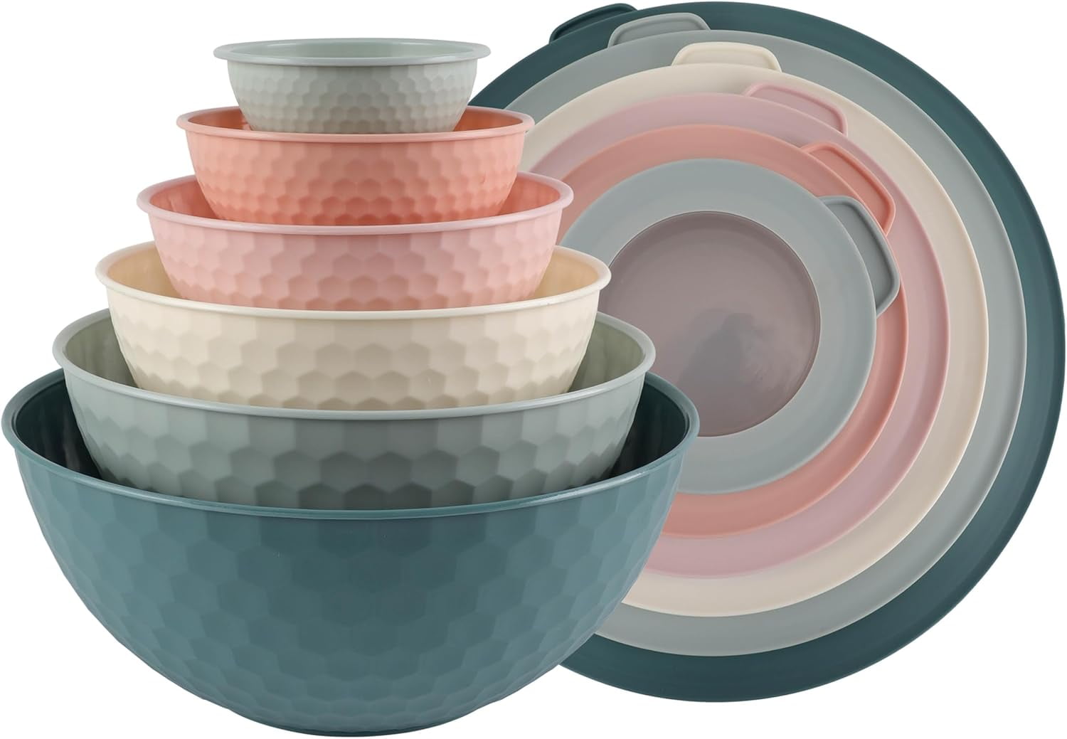 Mixing Bowls with Lids - 12 Piece Plastic Nesting Bowls Set includes 6 ...
