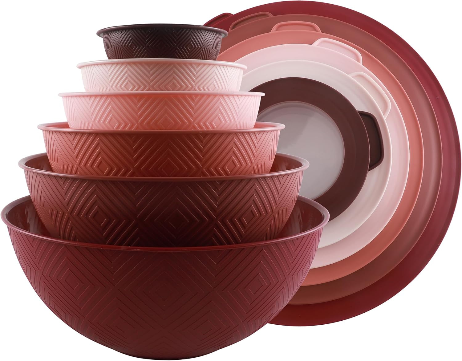 Mixing Bowls with Lids - 12 Piece Plastic Nesting Bowls Set includes 6 ...