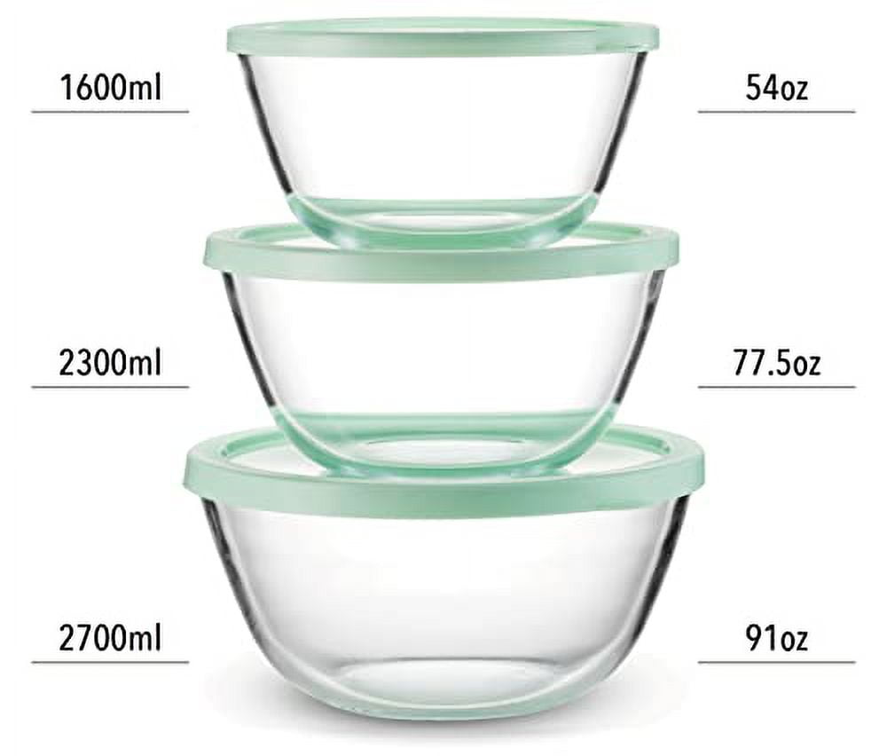 Mixing Bowls with Lids, Glass Mixing Bowl Set with BPA Free Lids, Space ...