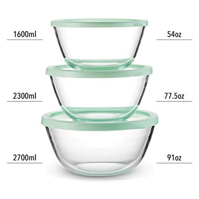 Mixing Bowls with Lids, Glass Mixing Bowl Set with BPA Free Lids, Space ...