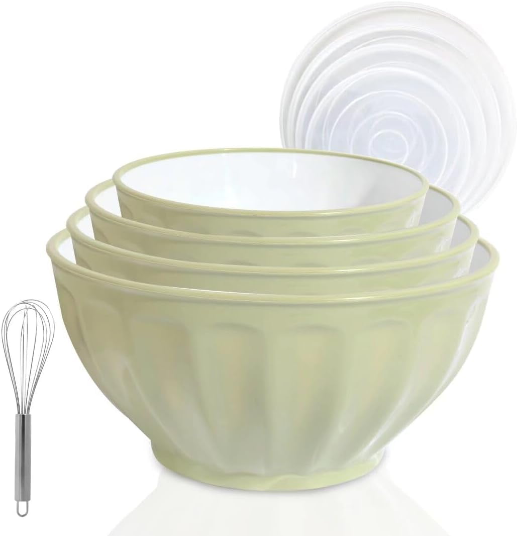 Mixing Bowls with Lids Set,4 Piece Large Plastic Nesting Mixing Bowls ...