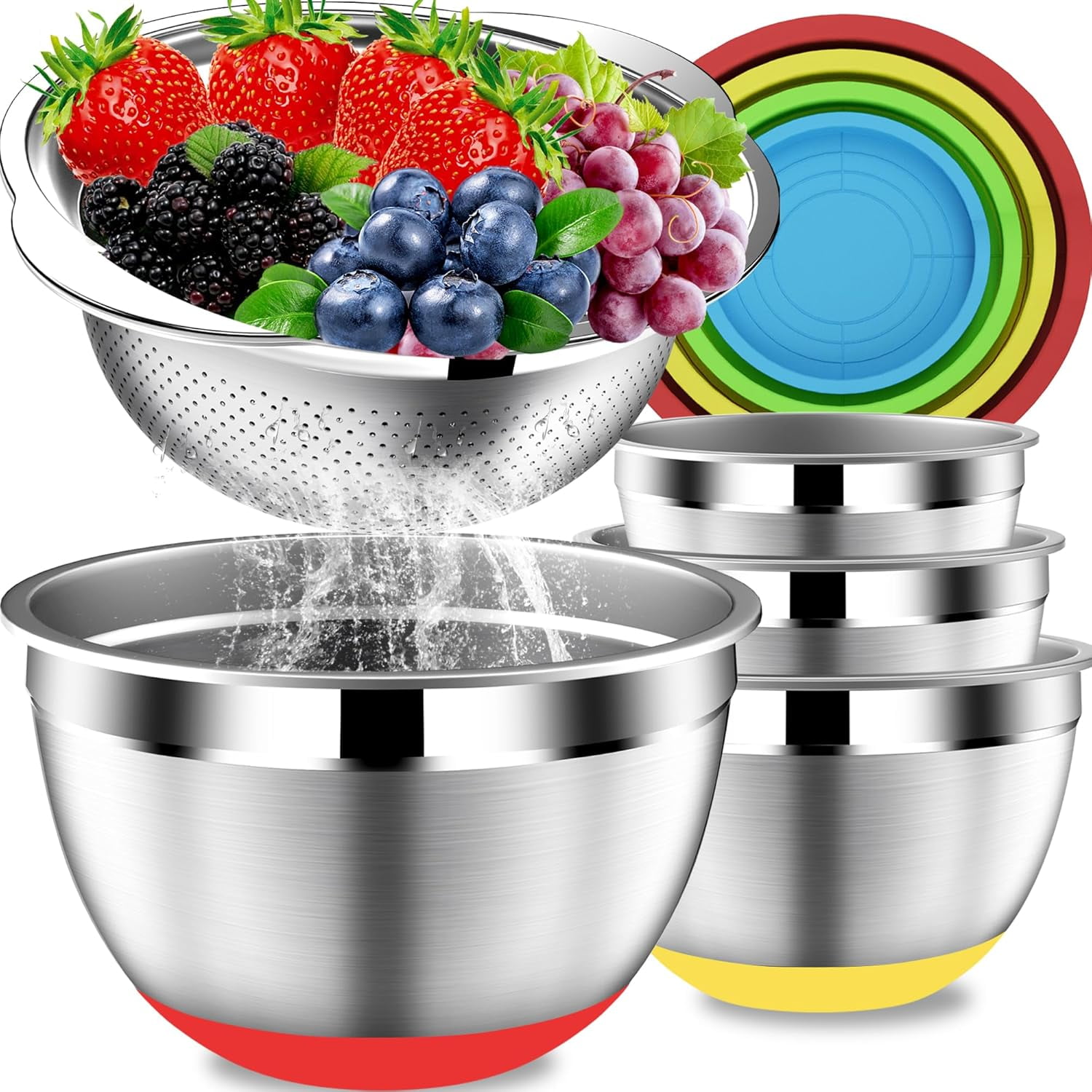 Mixing Bowls with Lids Set, Stainless Steel Mixing Bowls with Colander ...