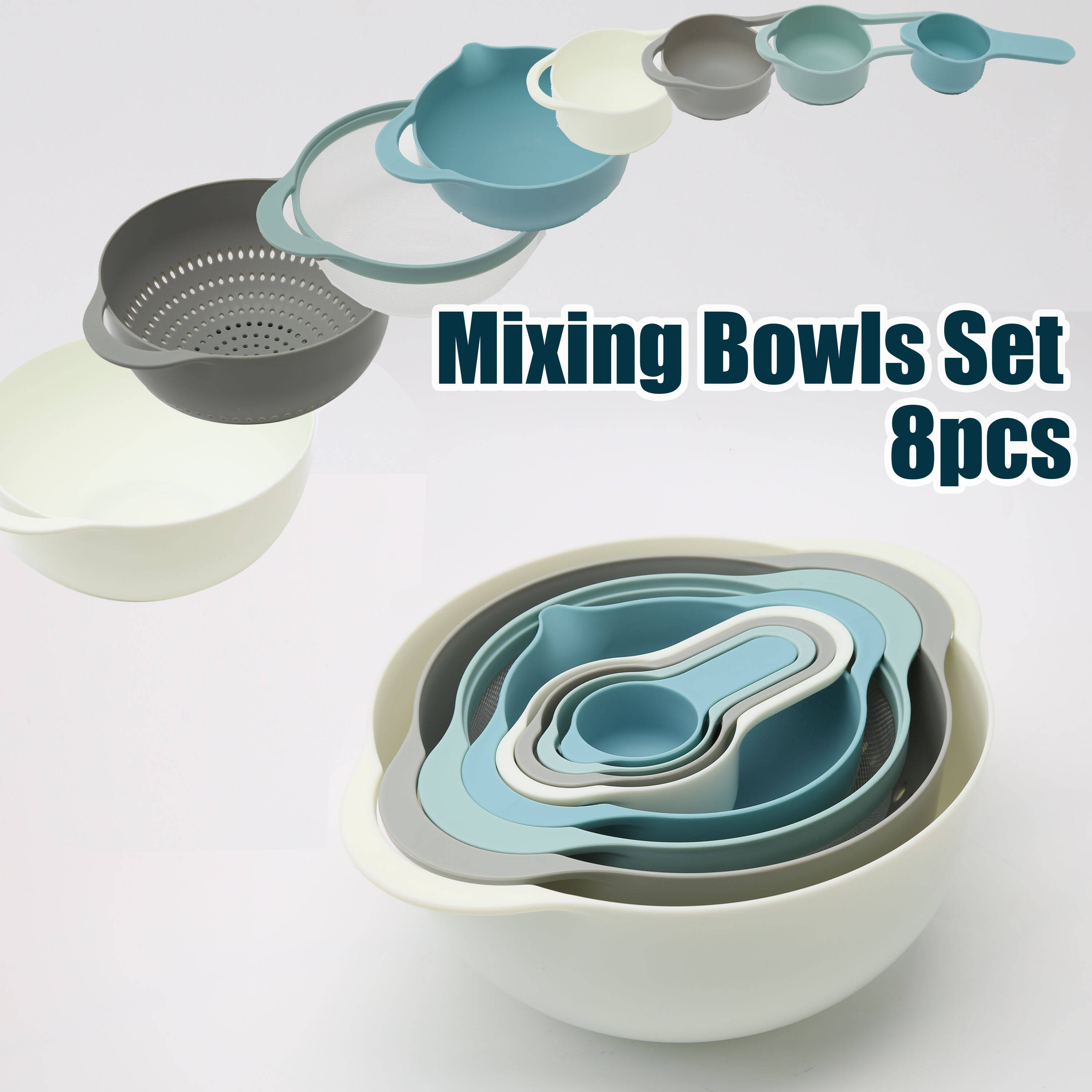 MasterPan Nested Mixing and Measuring Bowl 8-Piece Set, 10", Multi ...