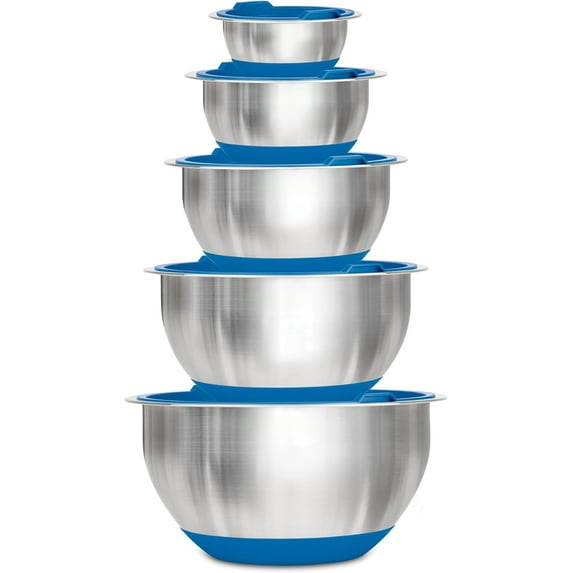 Mixing Bowls Set, 10 Piece Stainless Steel Kitchen Cookware, Non-Slip ...