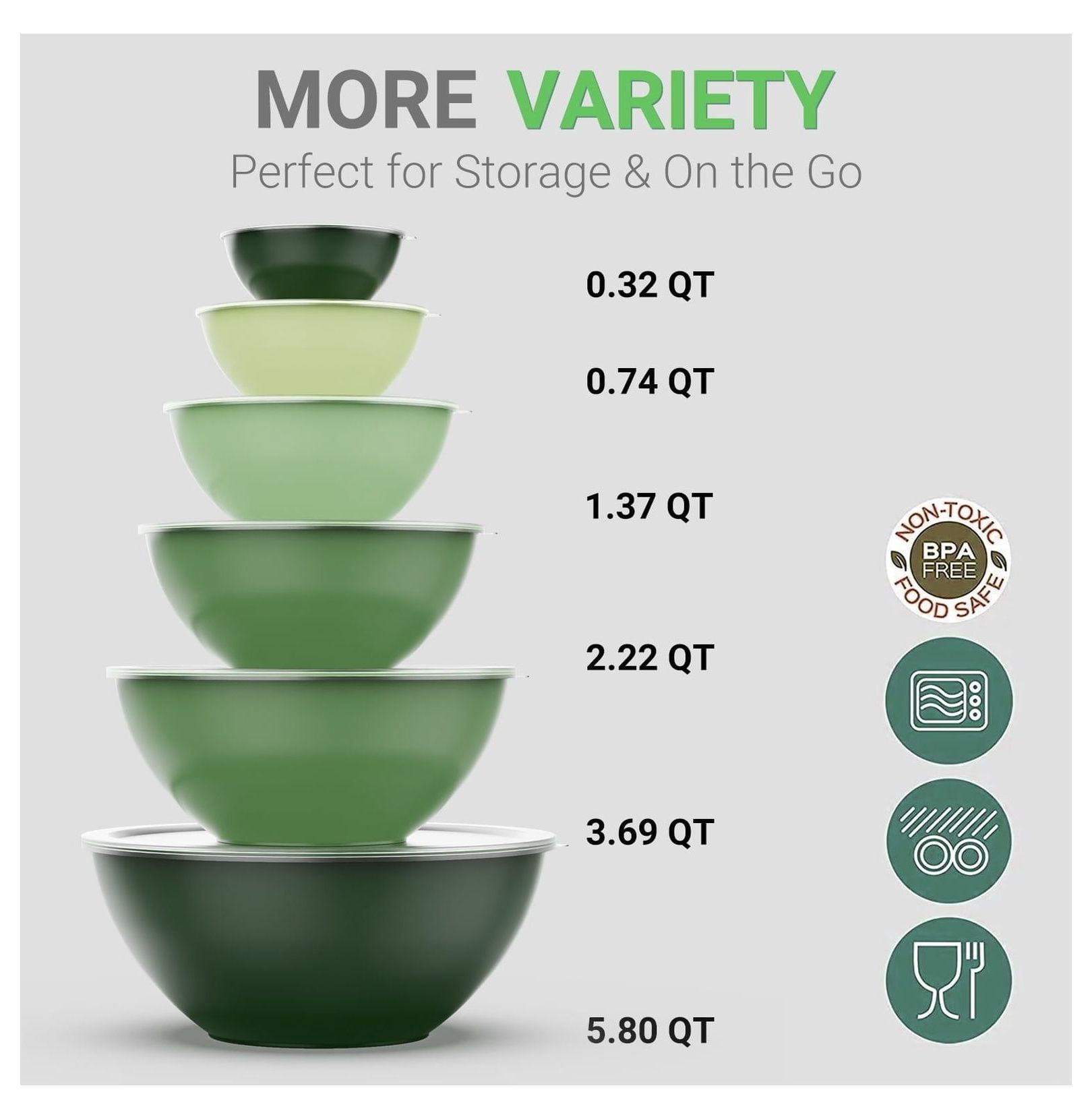 Mixing Bowls Set of 12, Green Ombre Nesting Bowls with Lids, Kitchen ...