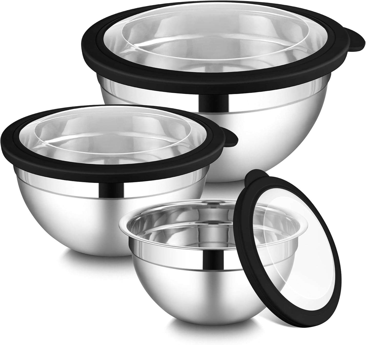 Mixing Bowls Sets of 3, Stainless Steel Metal Nesting Mixing Bowl Sets ...