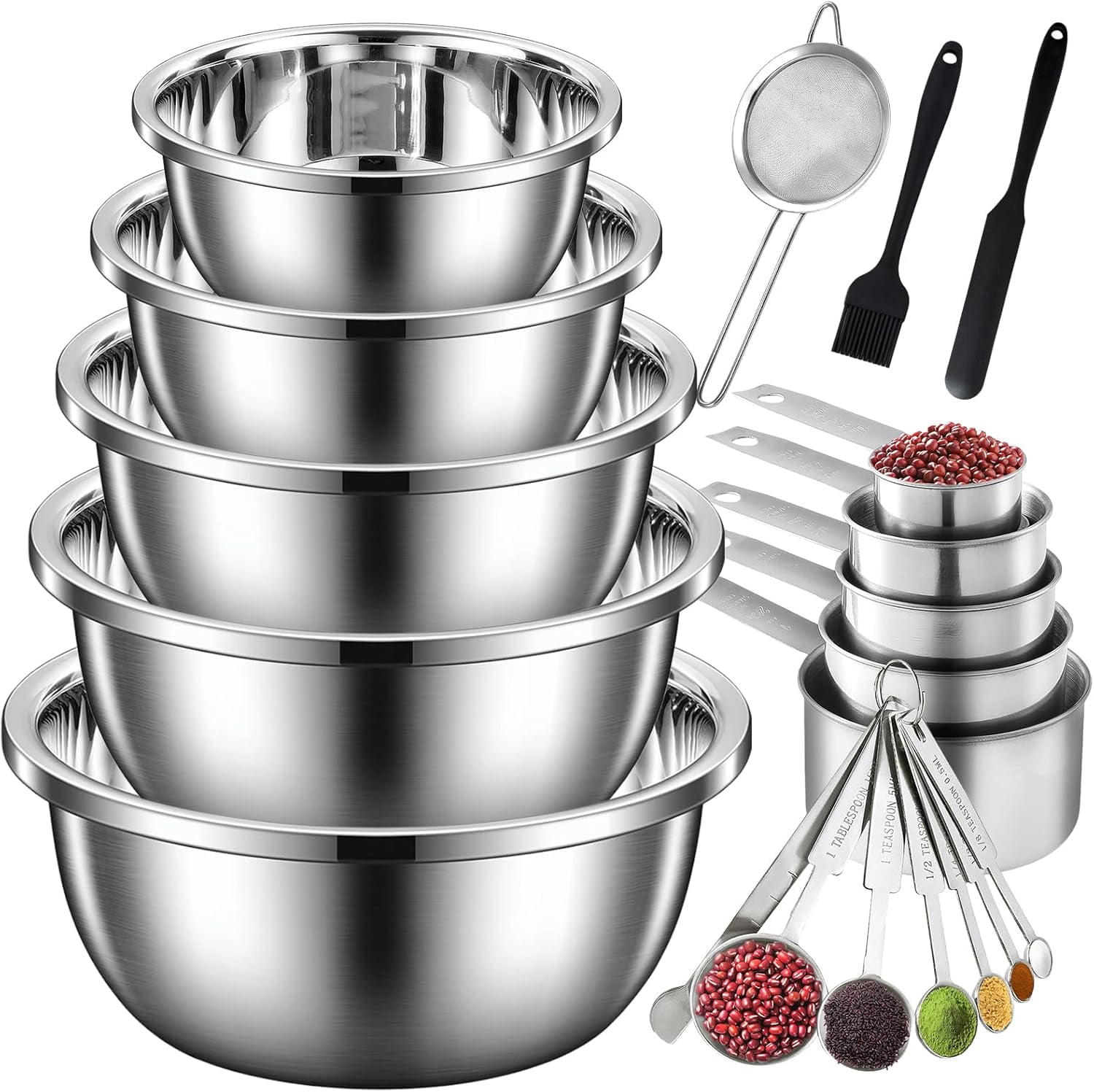 Mixing Bowls Stainless Steel, 20 Pcs Mixing Bowl Set with Nesting ...