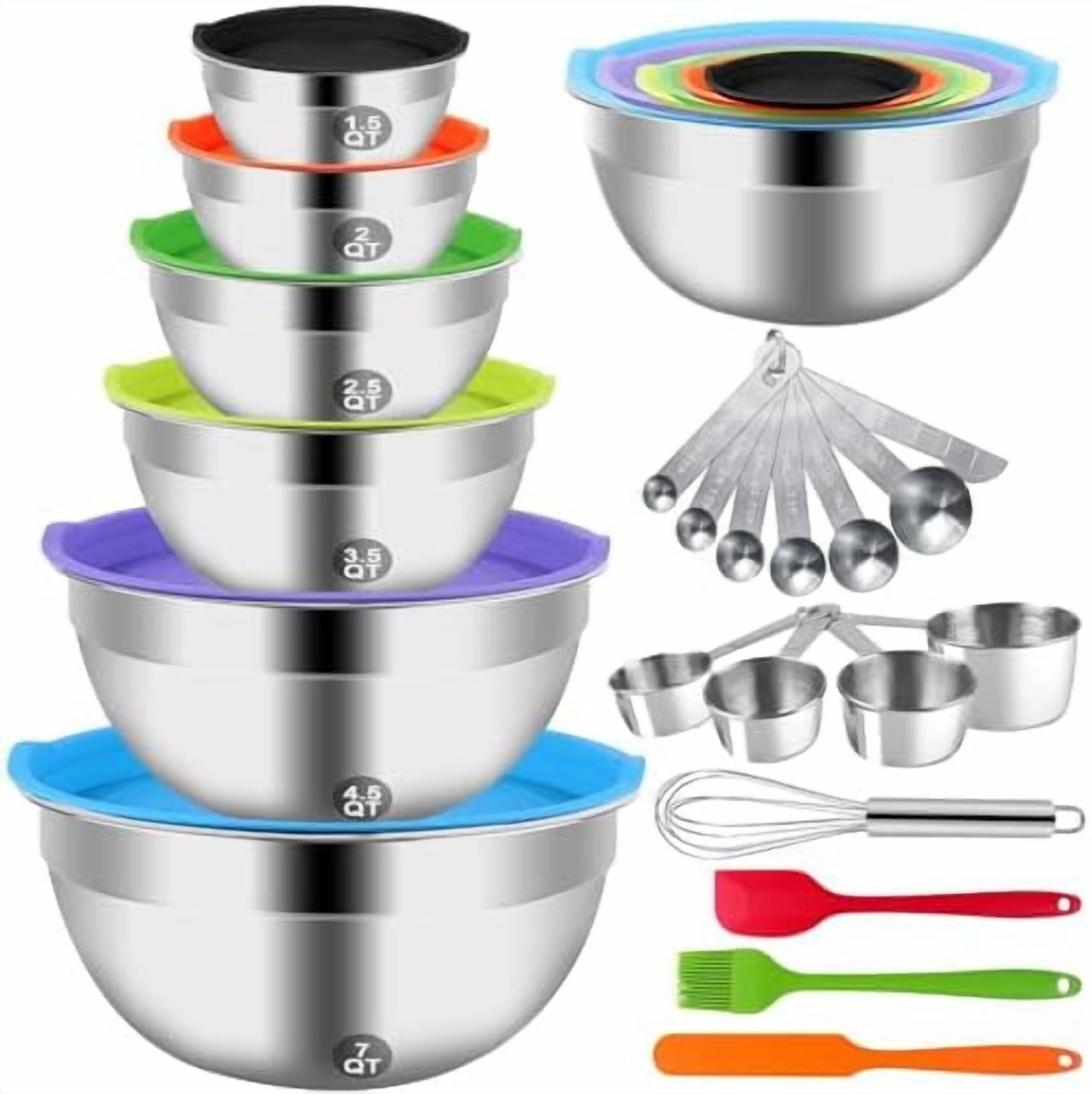 Mixing Bowls with Lid Set, 27PCS Kitchen Utensils Metal Bowl Stainless ...
