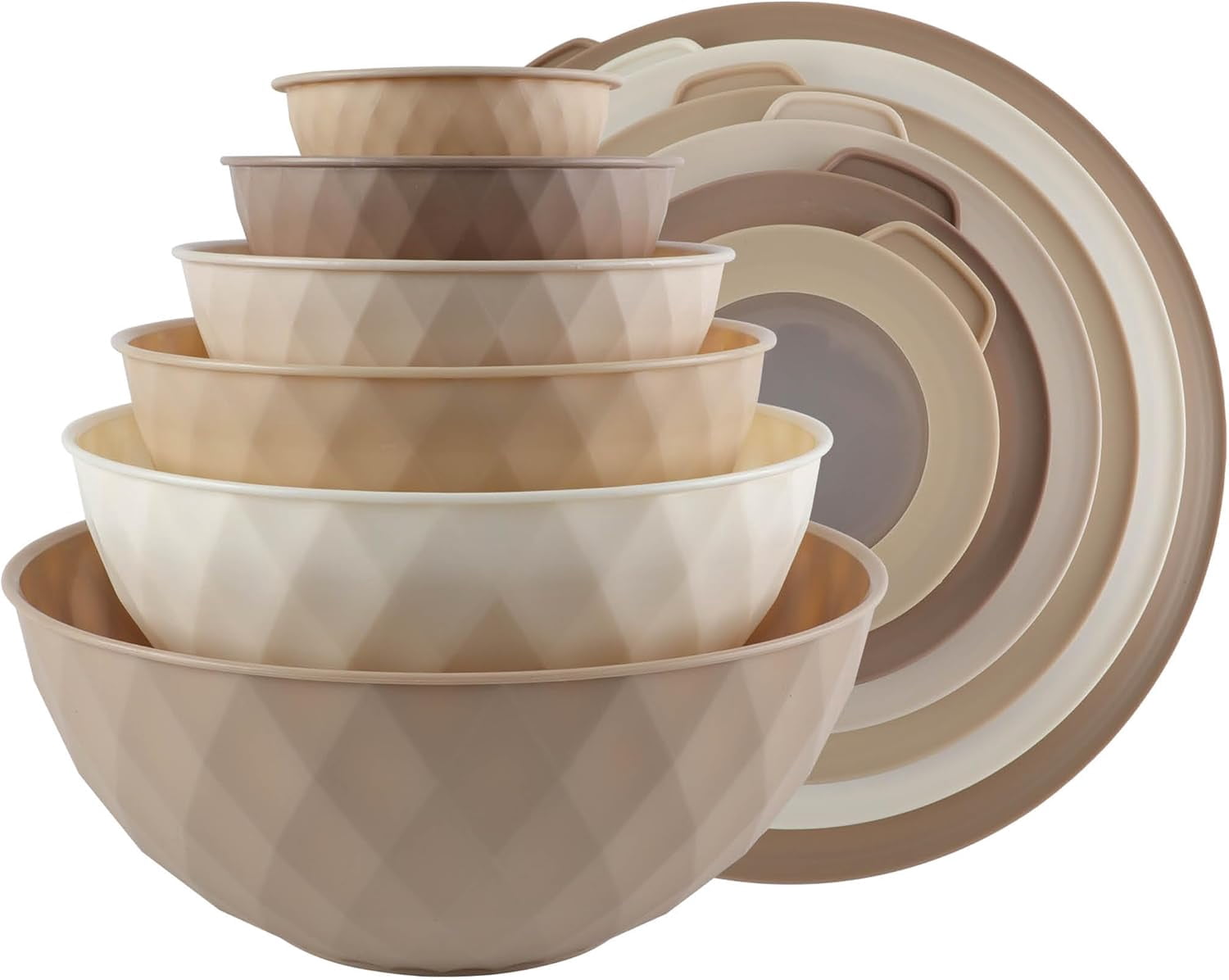 Mixing Bowls with Lids - 12 Piece Plastic Nesting Bowls Set includes 6 ...