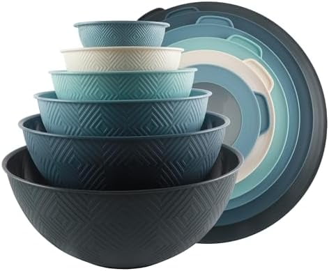 Mixing Bowls with Lids - 12 Piece Plastic Nesting Bowls Set includes 6 ...