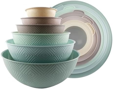 Mixing Bowls with Lids - 12 Piece Plastic Nesting Bowls Set includes 6 ...