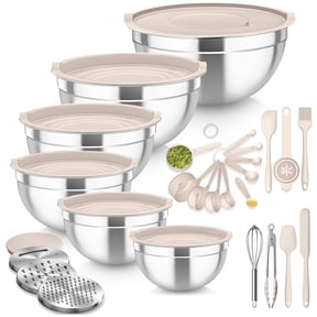 TINANA Stainless Steel Mixing Bowls with Lids Set, 6-Piece Nesting ...