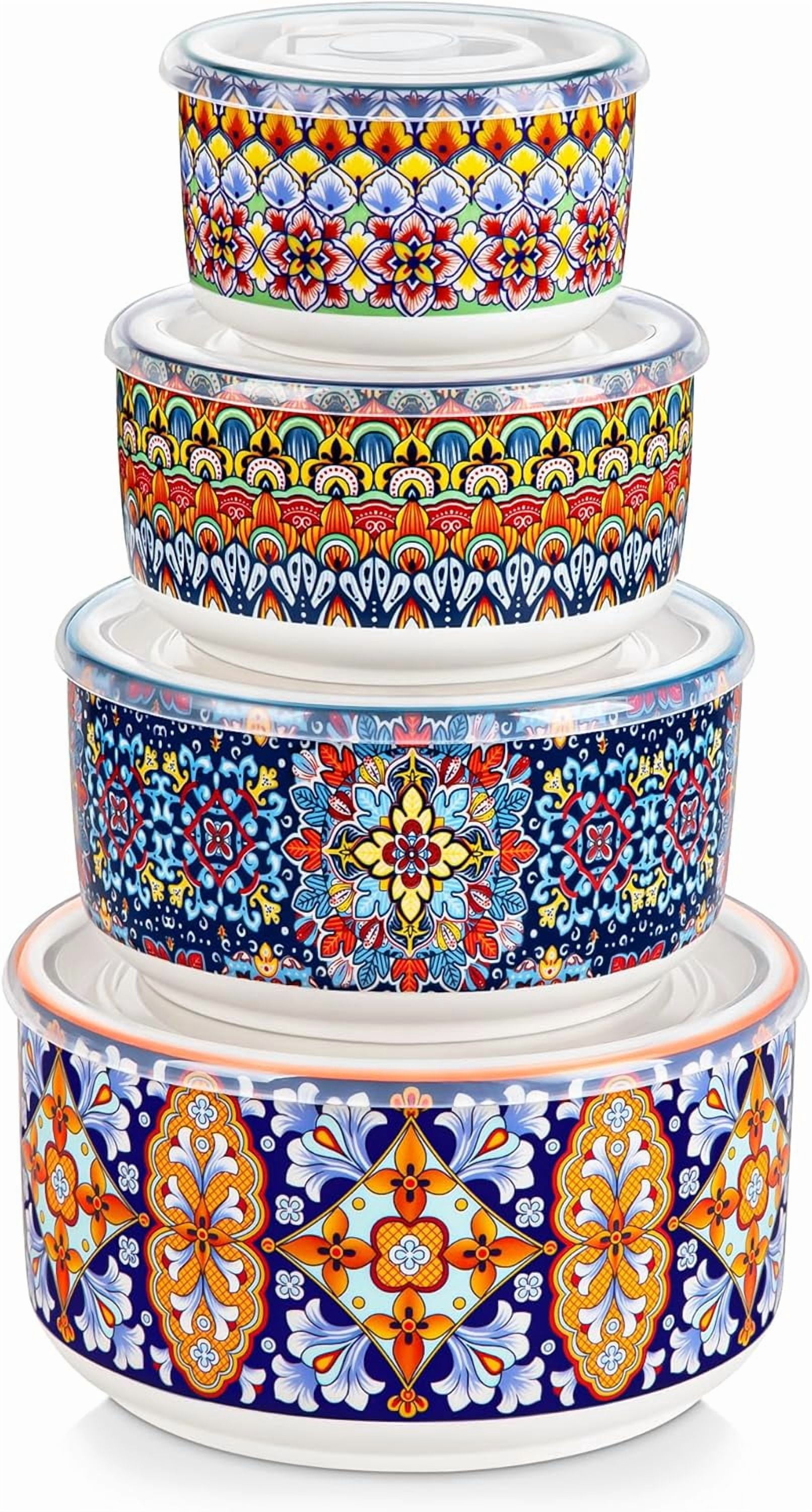 Mixing Bowls with Lids Set of 4, Ceramic Nesting Bowls Serving Bowl for ...