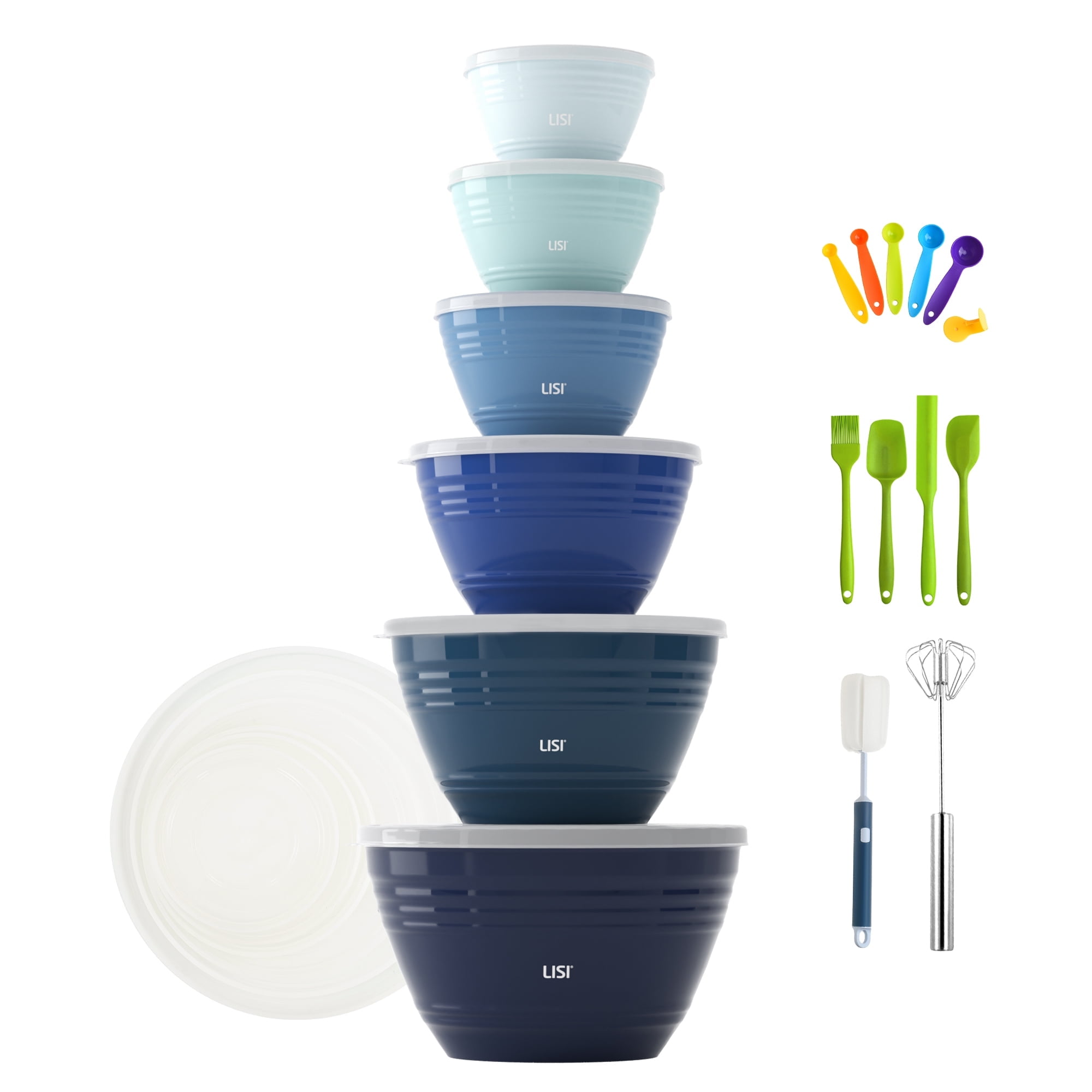 LISI 6 Pack Mixing Bowl Set with Lids, Plastic Bowls for Kitchen ...