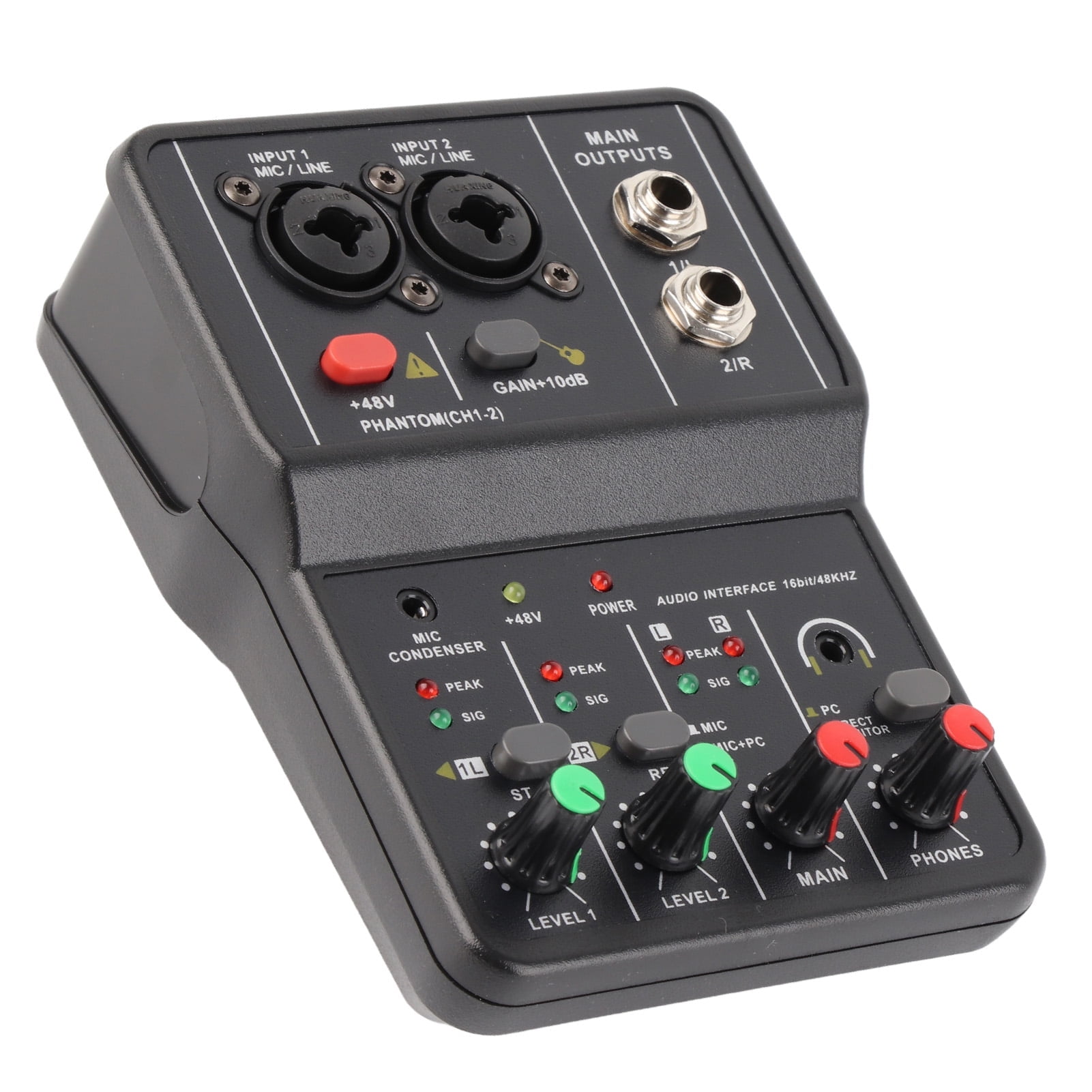 Mixing Console Mini Mixer Sound, 2 Channels Mixer USB 48V Phantom Power ...